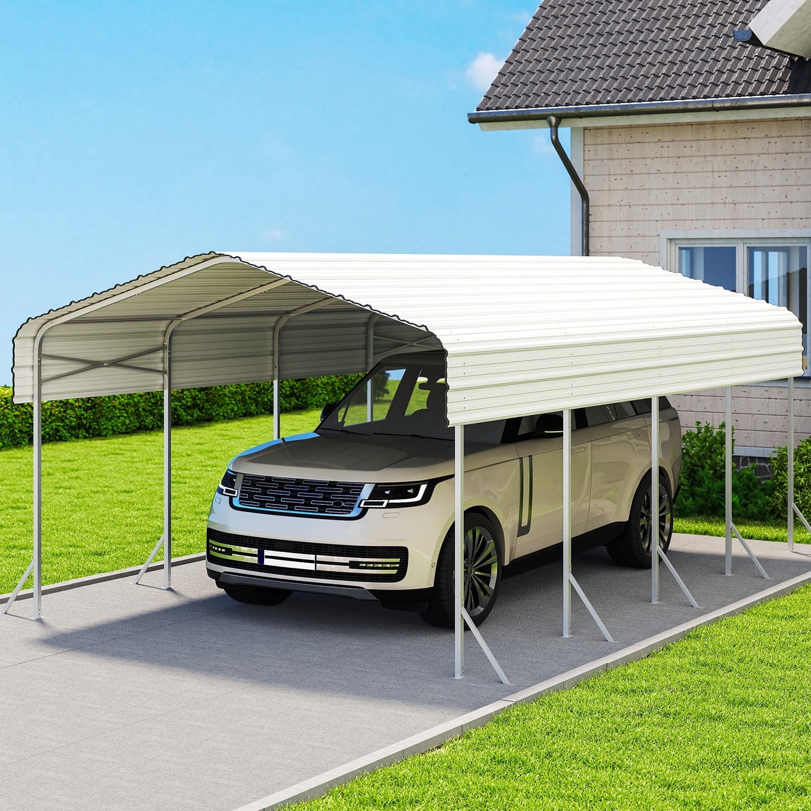 12x20' Heavy Duty Metal Carport Sturdy Structure, All Weather ...