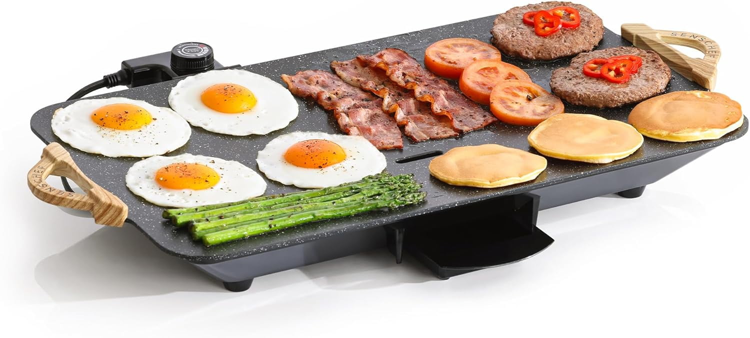 12x20 Inch Extra Large Electric Griddle, 1700W Fast Even Heating, ILAG Granite Nonstick, Slope ...