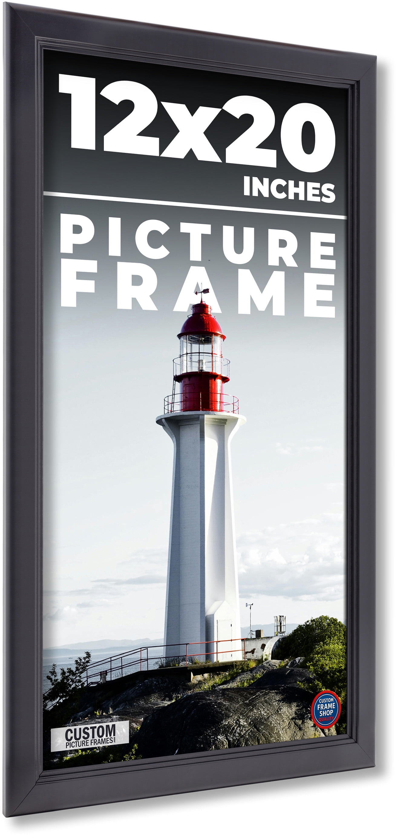12x20 Refined Black Picture Frame - UV Acrylic, Foam Board Backing ...