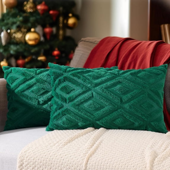 12x20 Set of 2 Soft Plush Faux Fur Lumbar Throw Pillow Covers for Couch ...