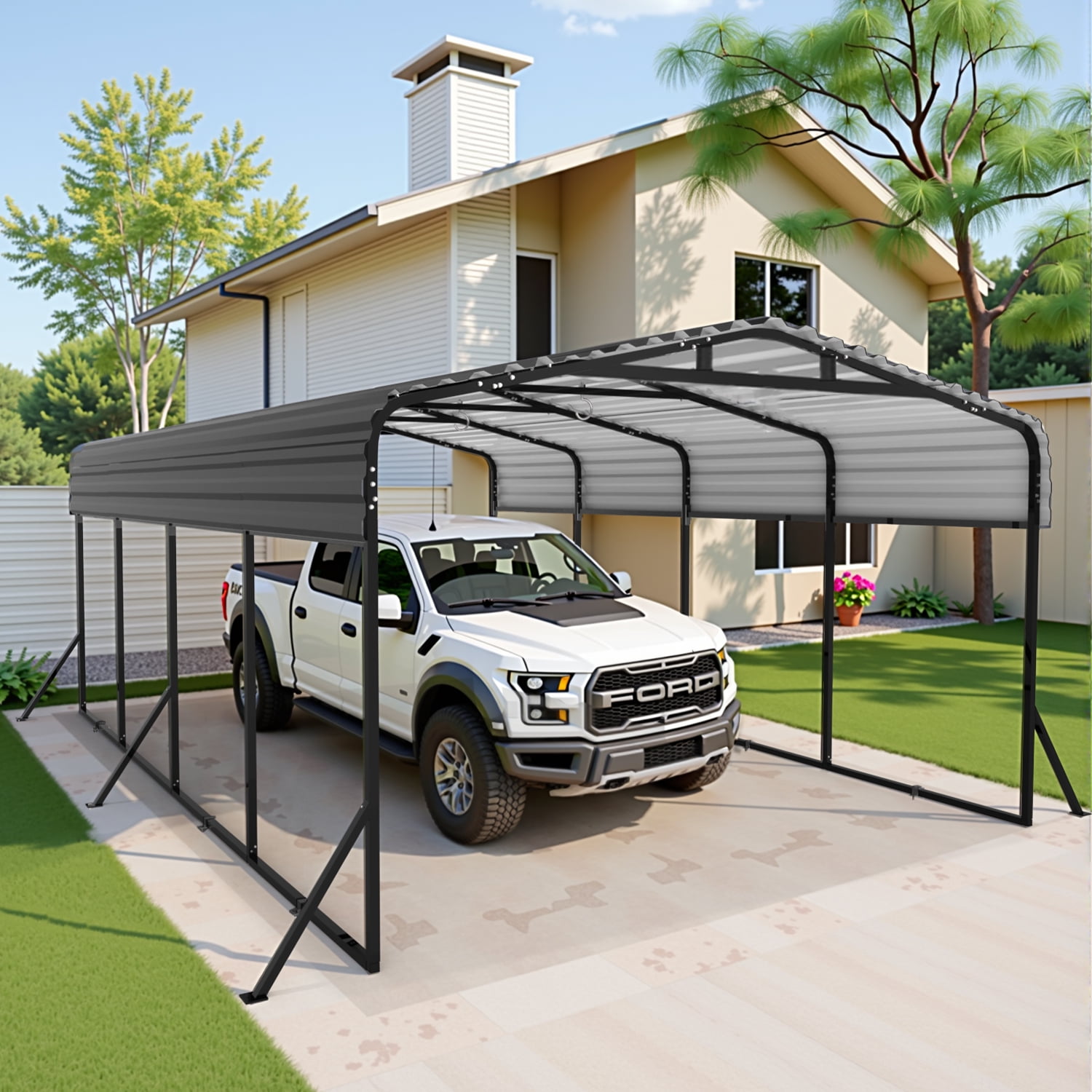 12x20FT Metal Carport, Heavy Duty Car Port Canopy with Aluminum Alloy ...