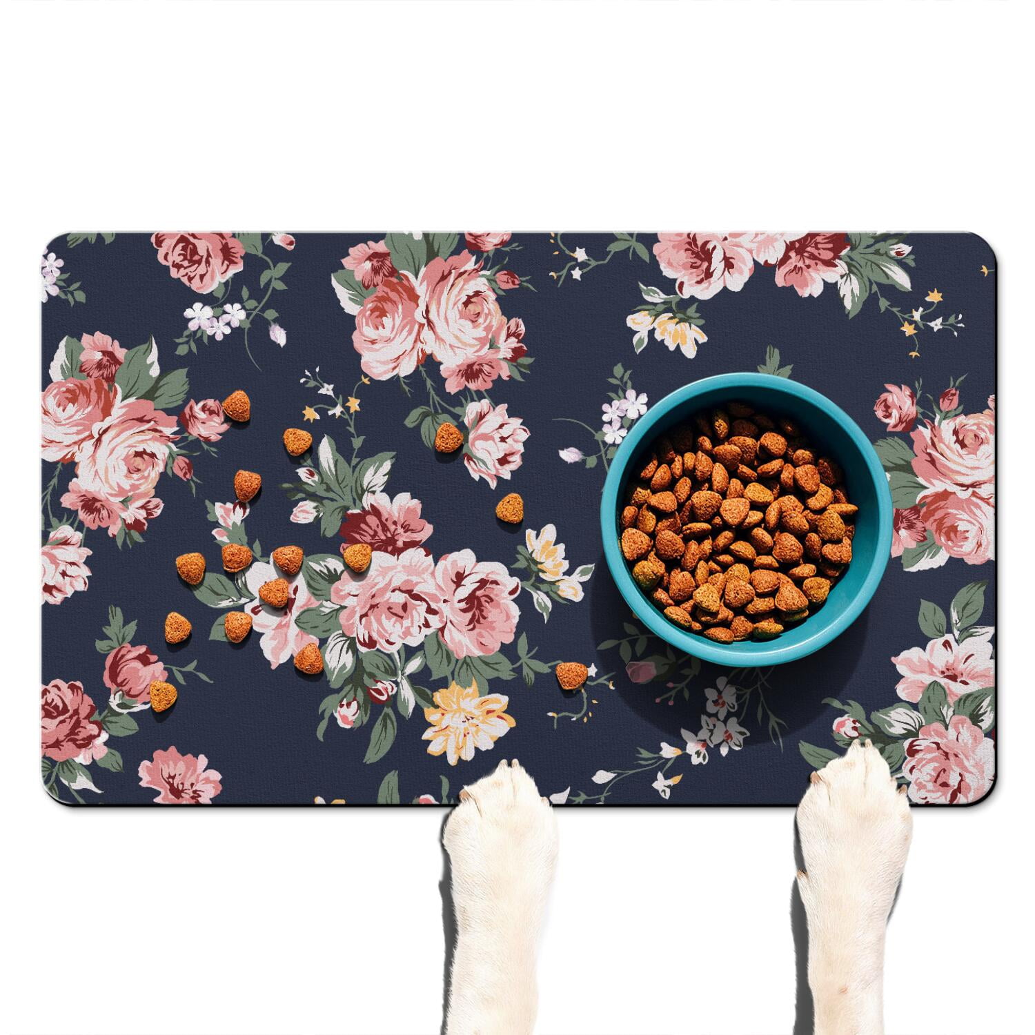 12x20in Dog Food Mat – Botanical & Romantic Design, Strong Water ...