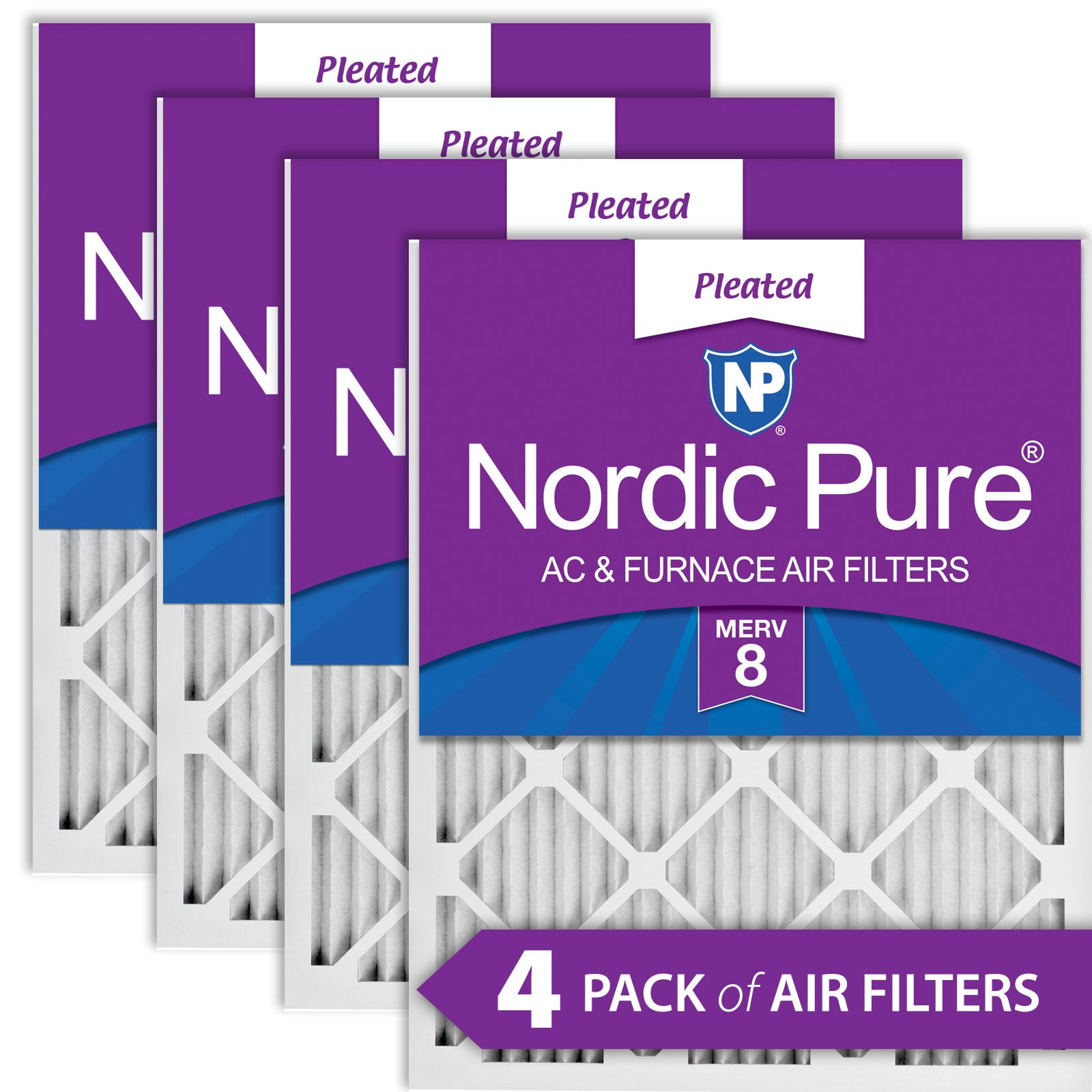 12x20x1 (11_1/2x19_1/2) Pleated MERV 8 Air Filters 4 Pack - Walmart.com