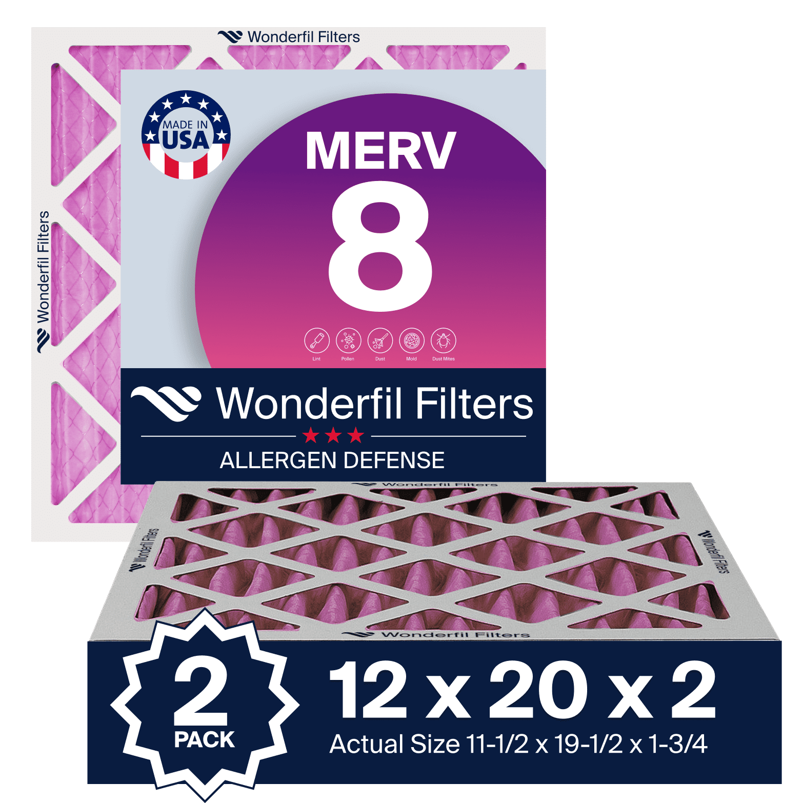12x20x2 MERV 8 Air Filter (2-Pack) | Wonderfil Filters | Pleated HVAC Design | Perfect Fit for ...
