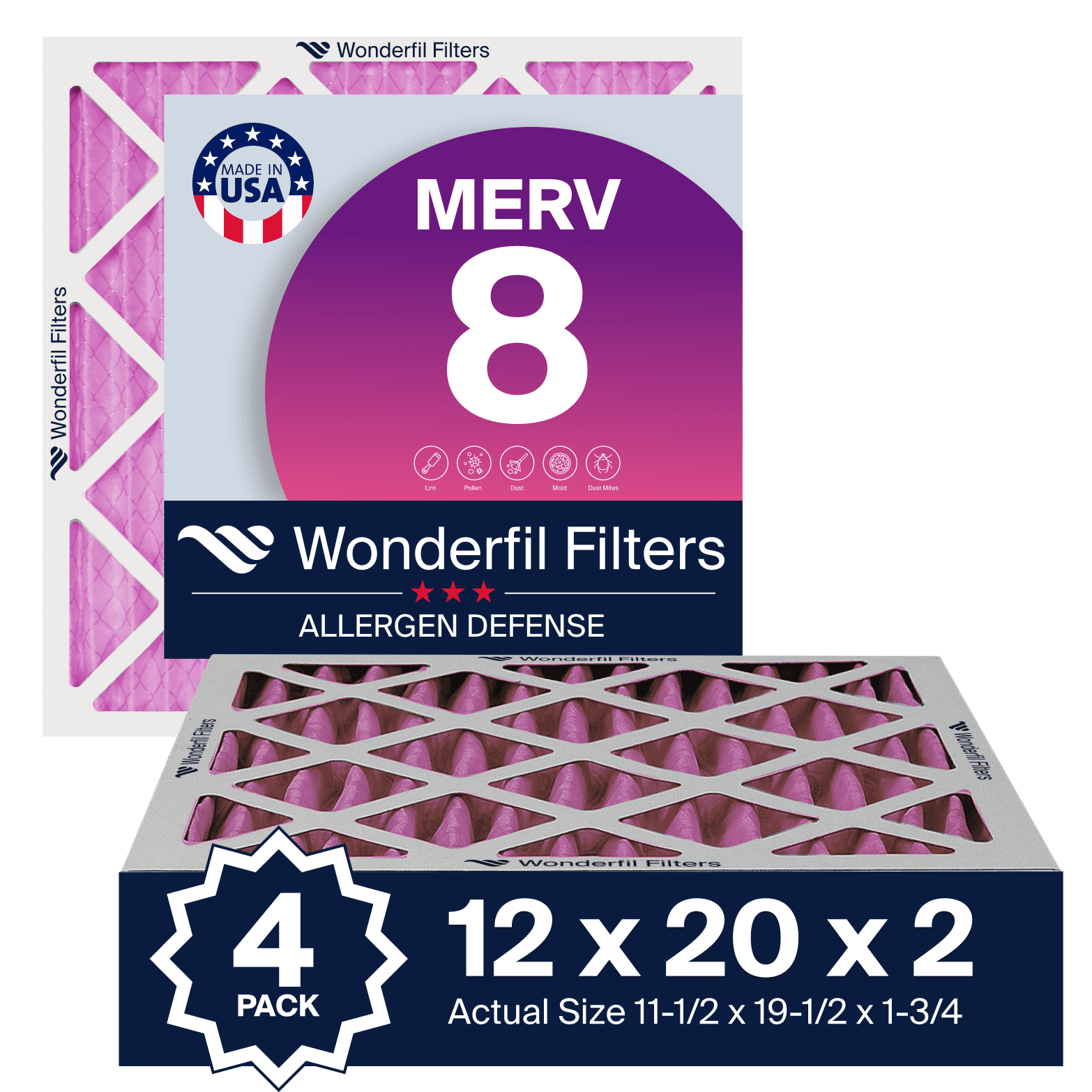 12x20x2 MERV 8 Air Filter (4-Pack) | Wonderfil Filters | Pleated HVAC ...