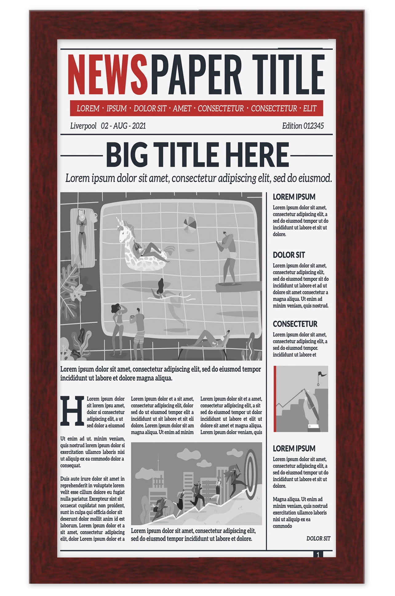 12x22 Newspaper Frame Solid Wood - Matte Brown Finish - Matches Any ...