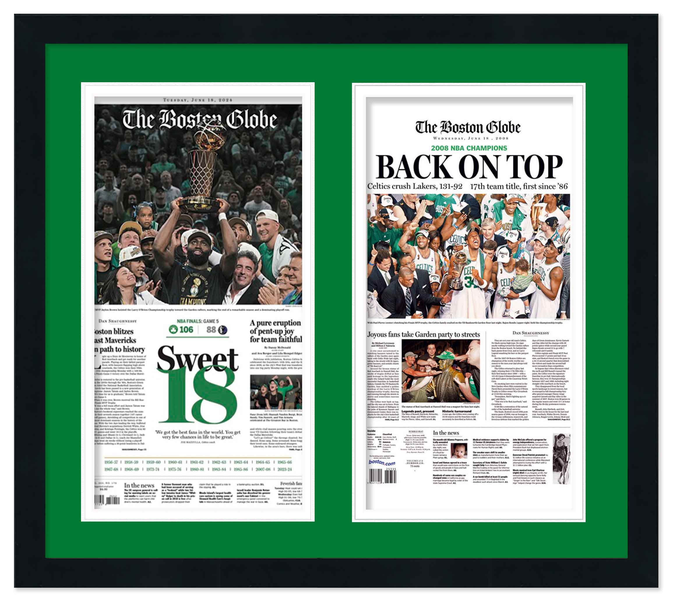 12x22 Newspaper Frame - with Green and White Double Mat - Made to ...