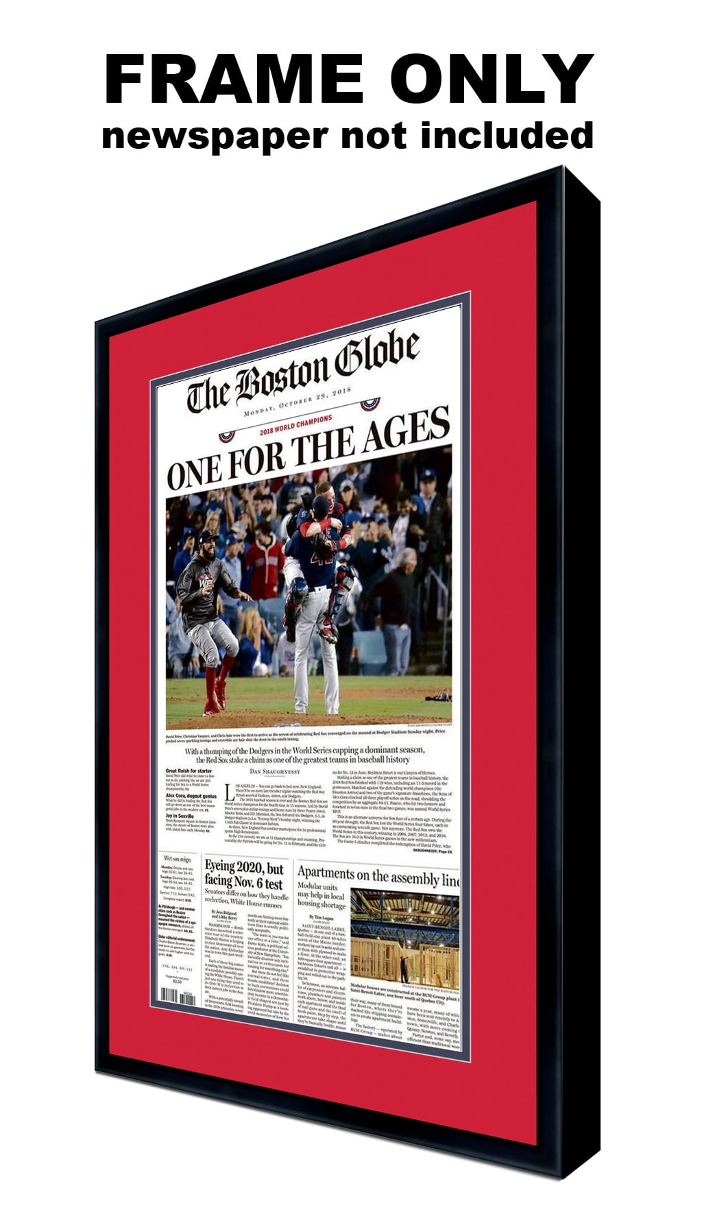 12x22 Newspaper Frame - with Red and White Double Mat - Made to Display ...