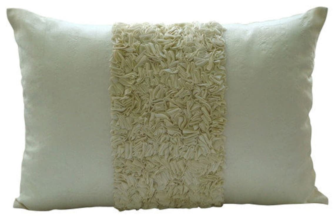 12x22 inch (30x55 cm) Lumbar Pillow Cover, Ivory Lumbar Pillow Cover ...
