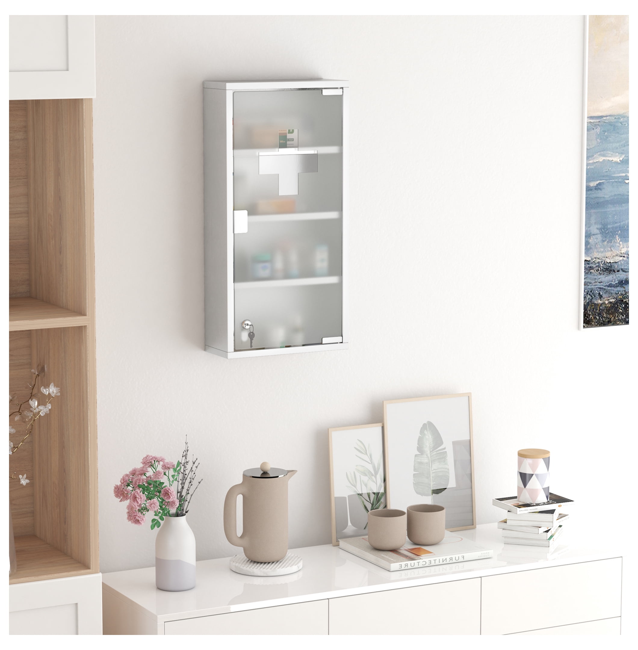 12x24" Lockable Medicine Cabinet, Stainless Steel Wall Mounted Medical ...