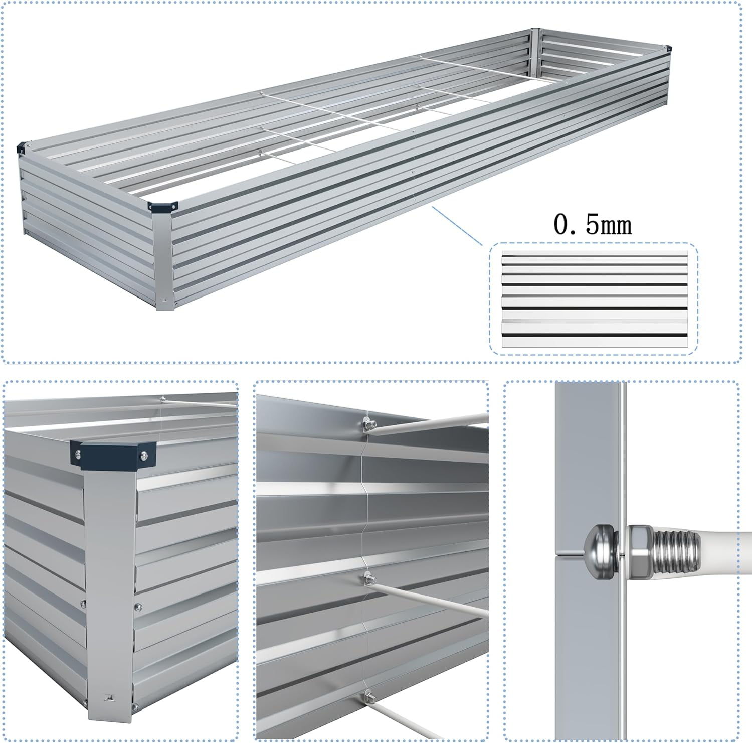 12x2x1FT Galvanized Raised Garden Bed,Raised Graden Bed Kit-Square ...