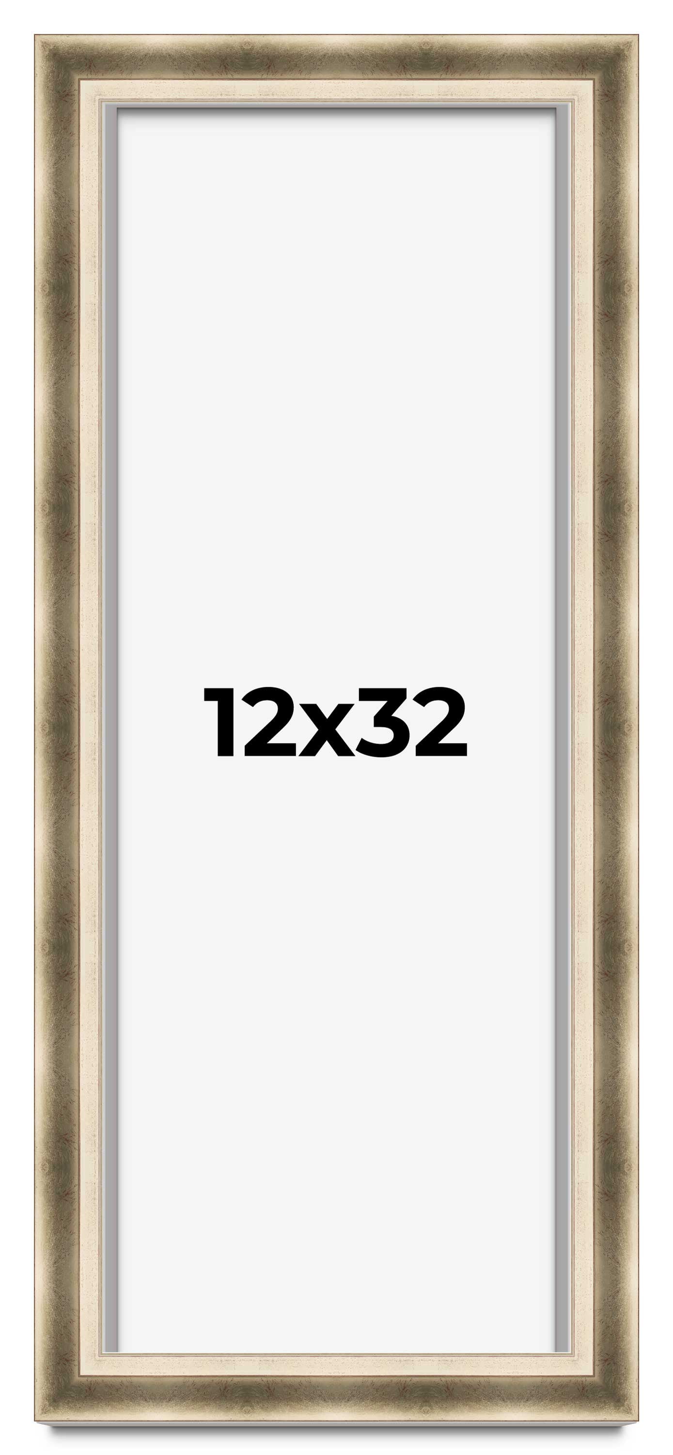 12x32 Shadow Box Frame Silver | 1.75 inches Deep Real Wood Traditional ...