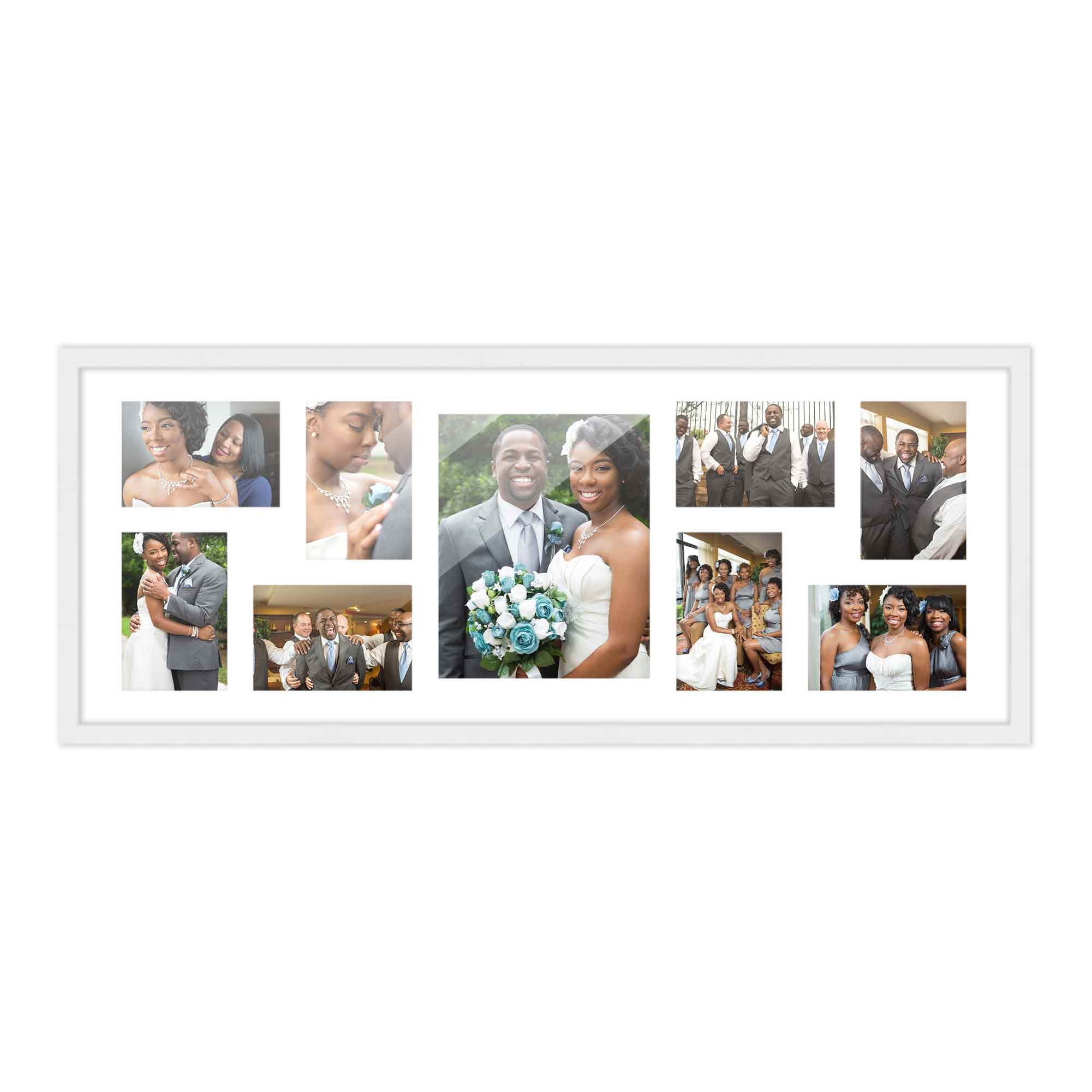 12x32 White Wood Collage Frame with a White Mat for 8x10 & 4x6 Pictures ...