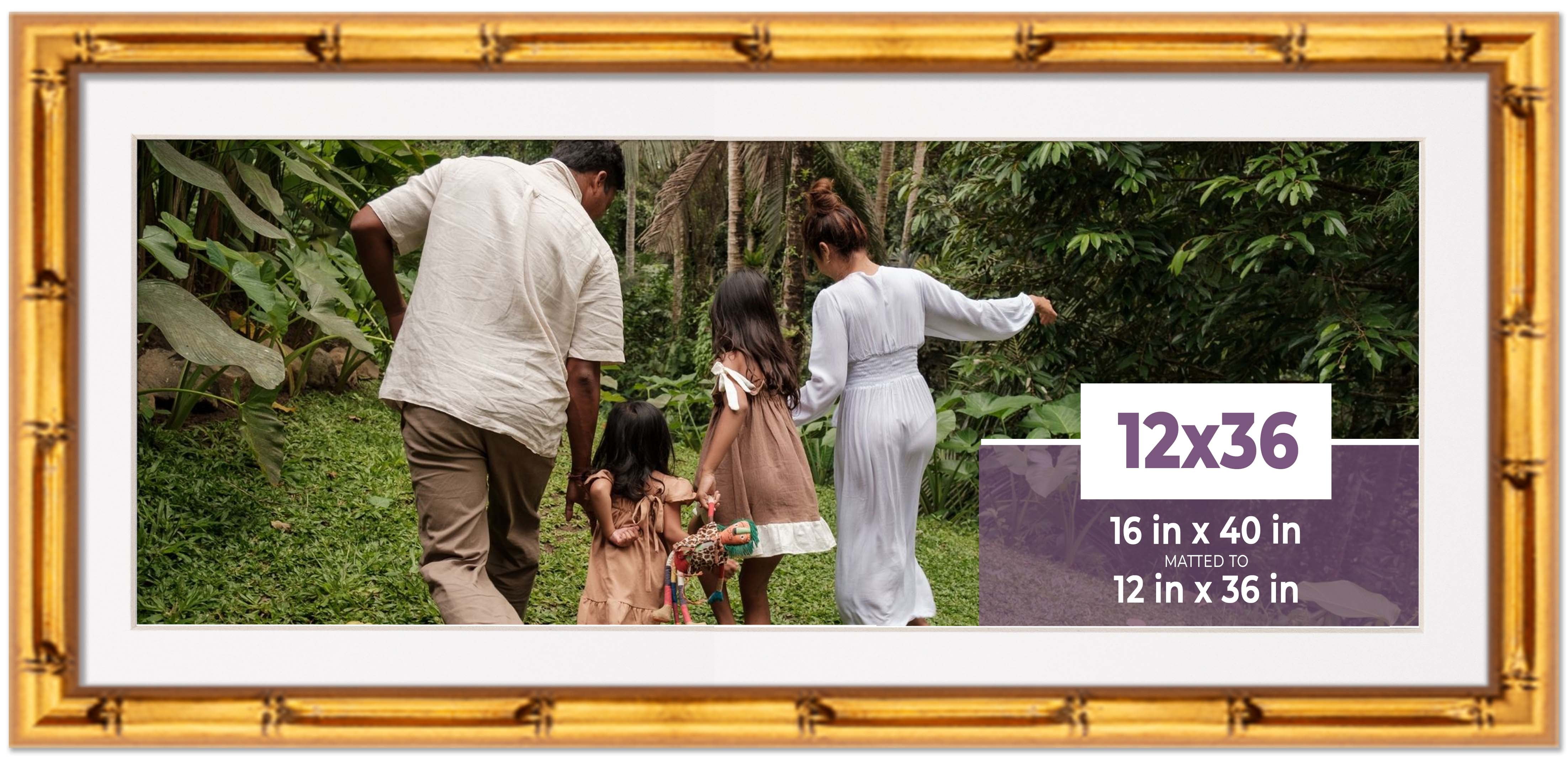 12x36 Frame Gold Bamboo With White Picture Mat For 12x36 Photo - Gold ...