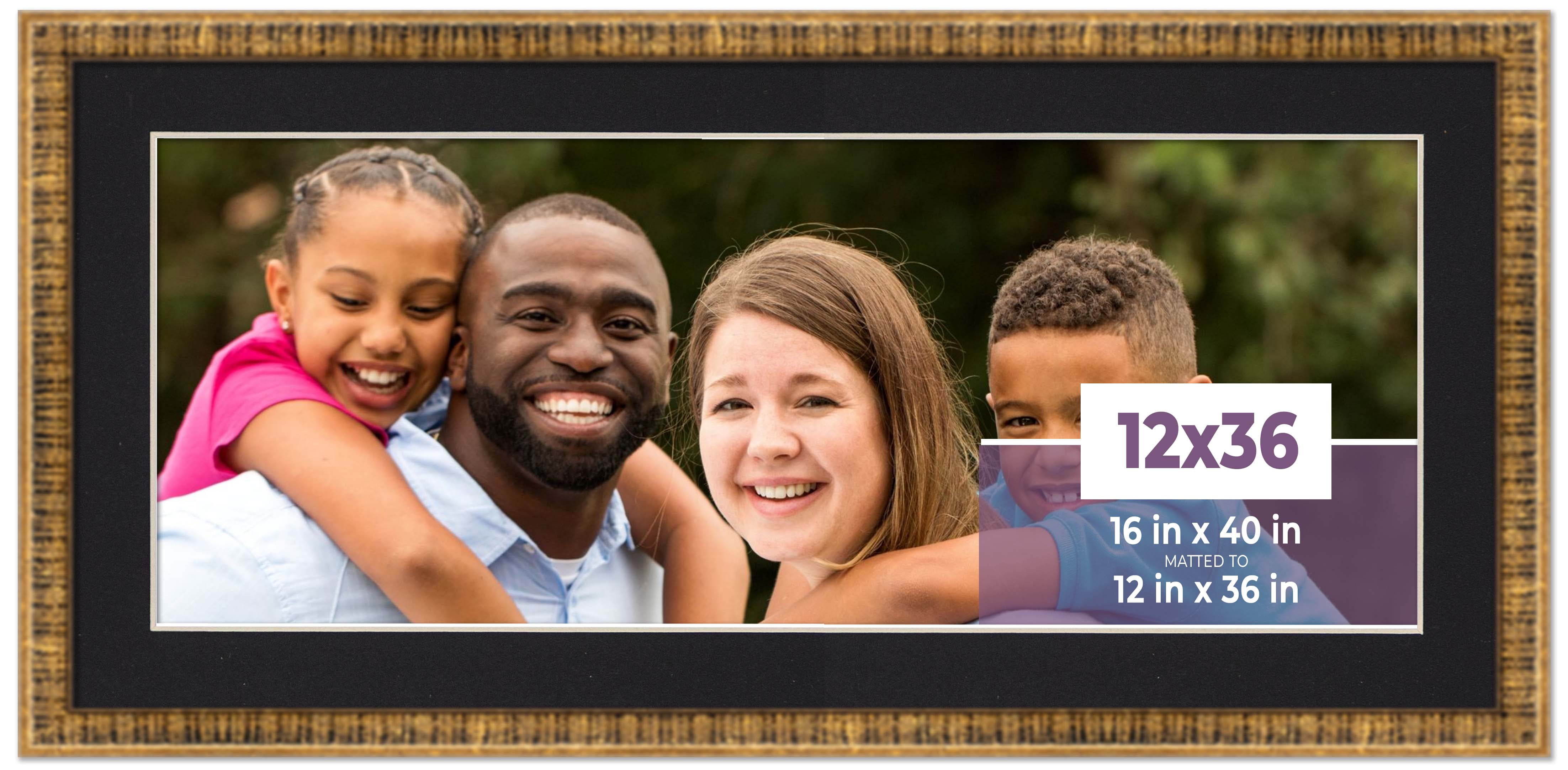 12x36 Frame Gold With Black Picture Mat For 12x36 Photo - Gold 16x40 ...