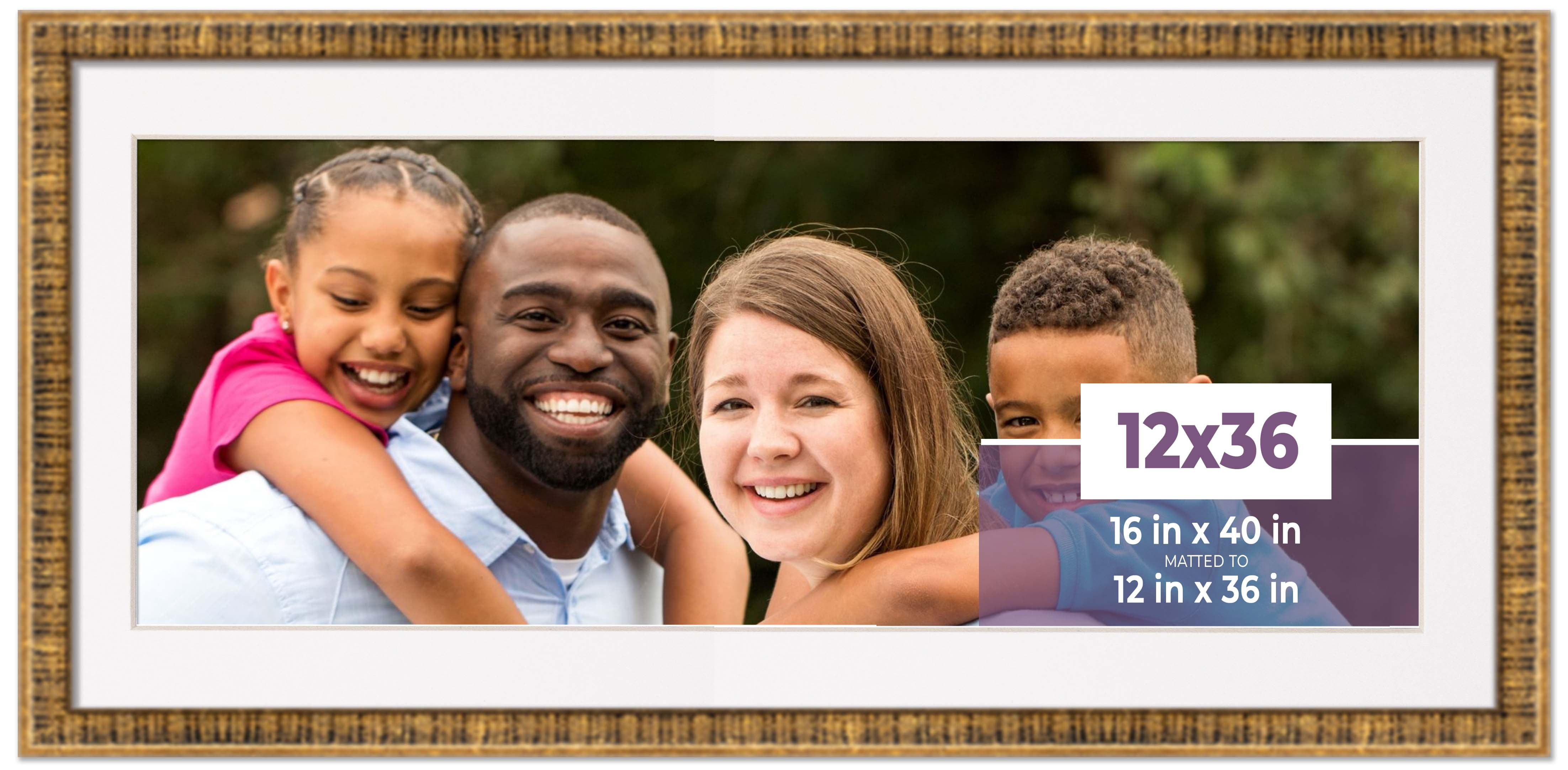 12x36 Frame Gold With White Picture Mat For 12x36 Photo - Gold 16x40 Frame To Display Print or ...