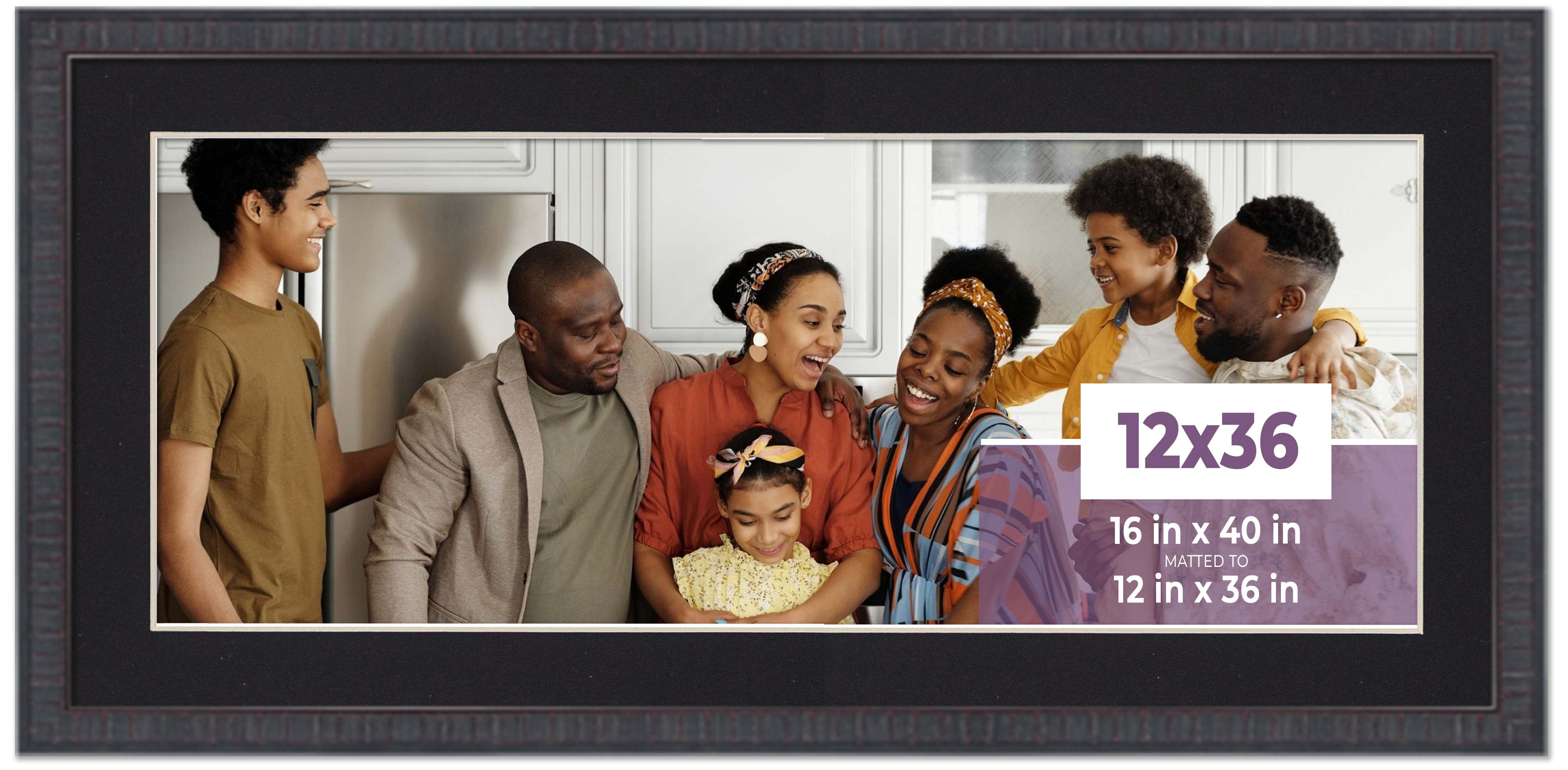 12x36 Frame Mahogany With Black Picture Mat For 12x36 Photo - Mahogany ...