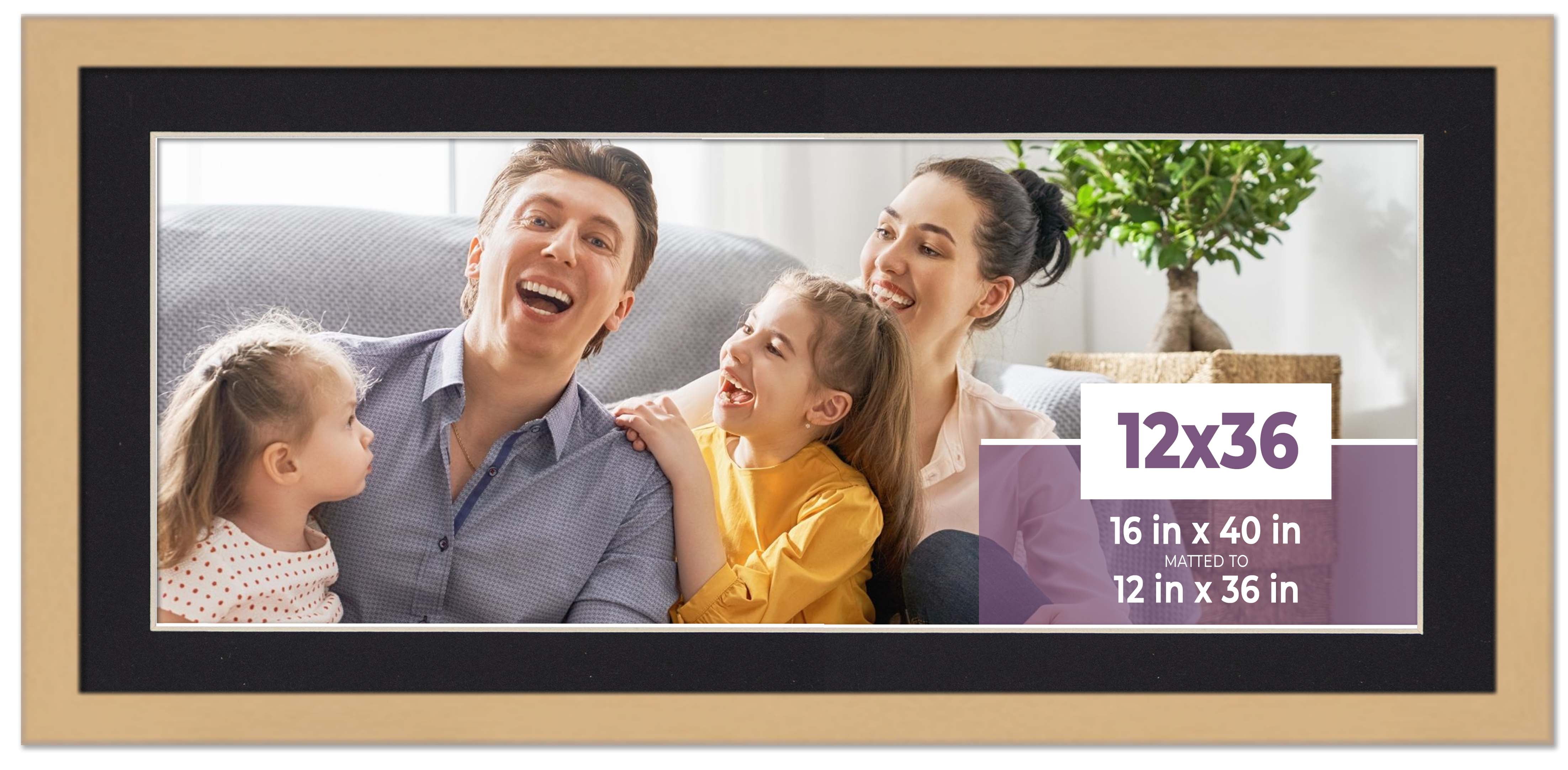 12x36 Frame Natural With Black Picture Mat For 12x36 Photo - Natural 16x40 Frame To Display ...