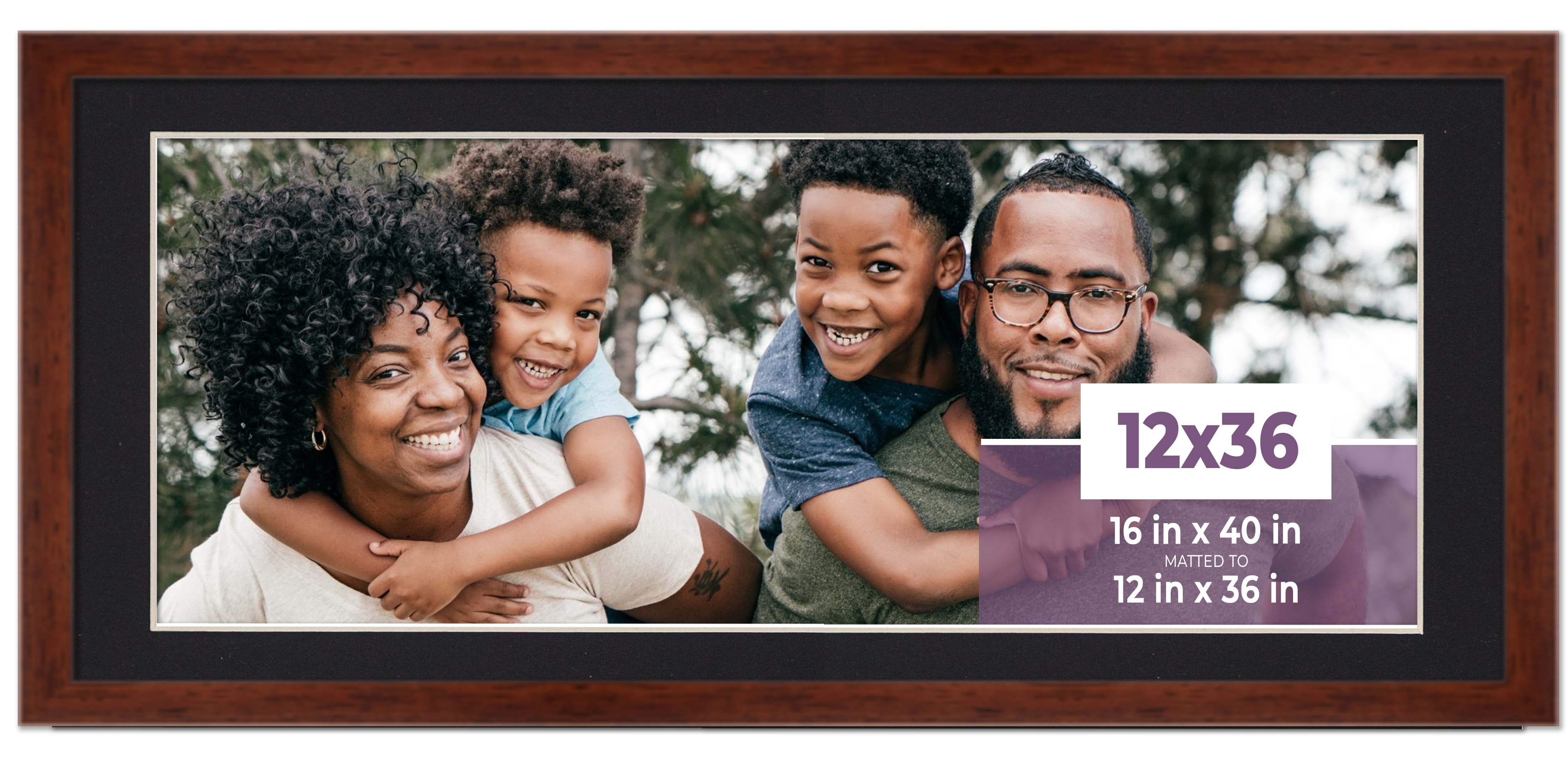 12x36 Frame Walnut With Black Picture Mat For 12x36 Photo - Walnut 16x40 Frame To Display Print ...