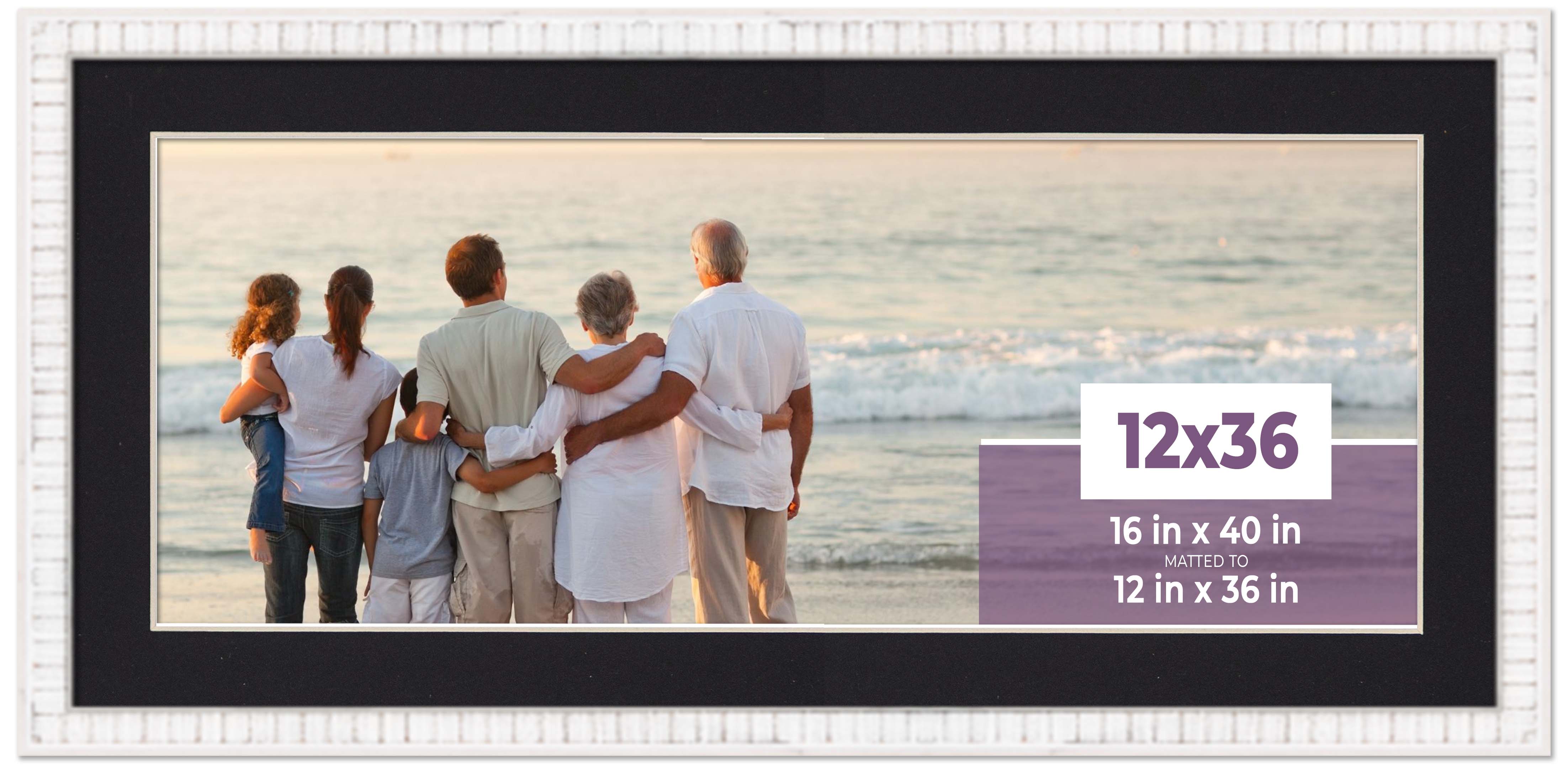 12x36 Frame White With Black Picture Mat For 12x36 Photo - White 16x40 ...