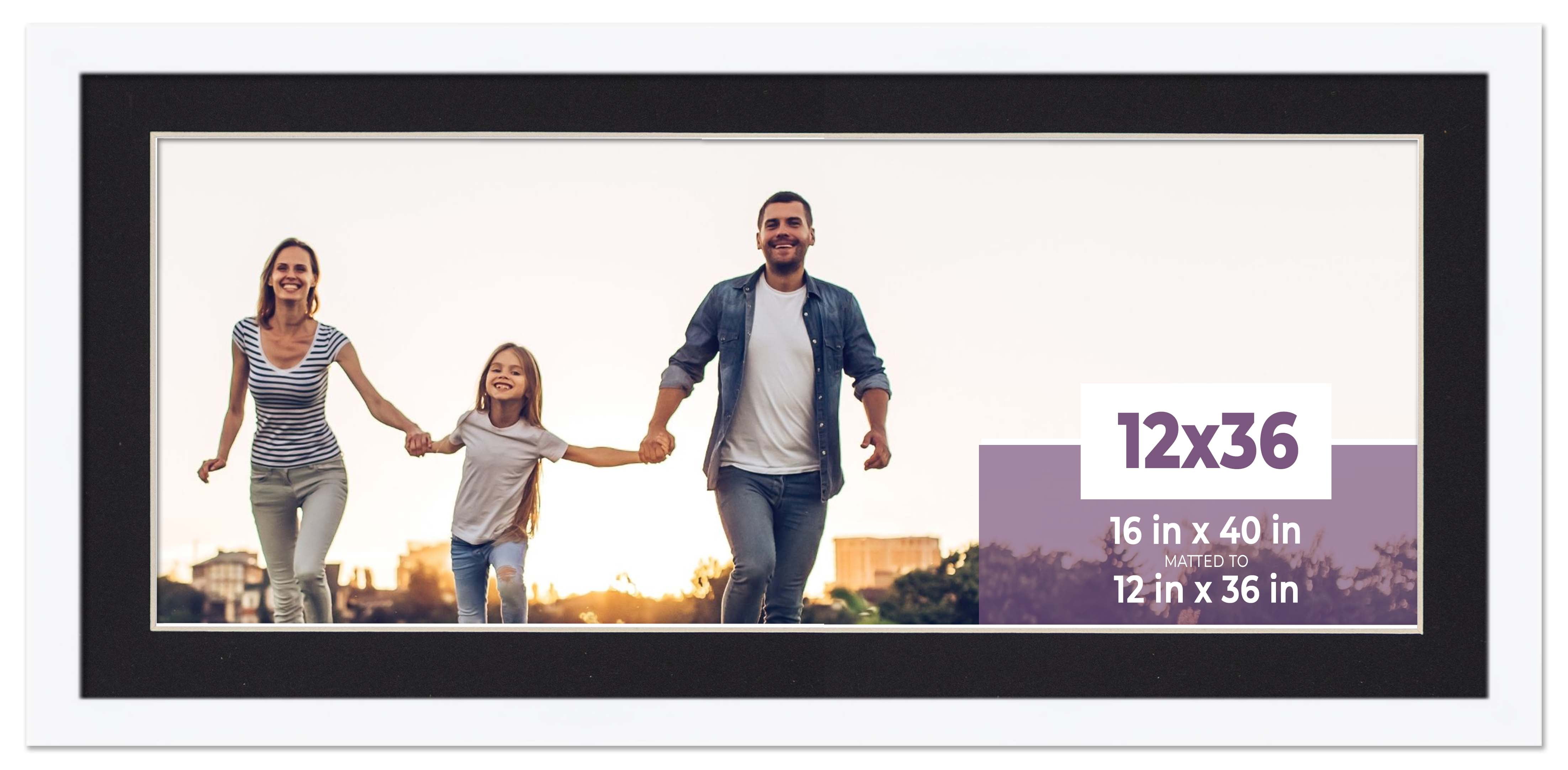 12x36 Frame White With Black Picture Mat For 12x36 Photo - White 16x40 ...