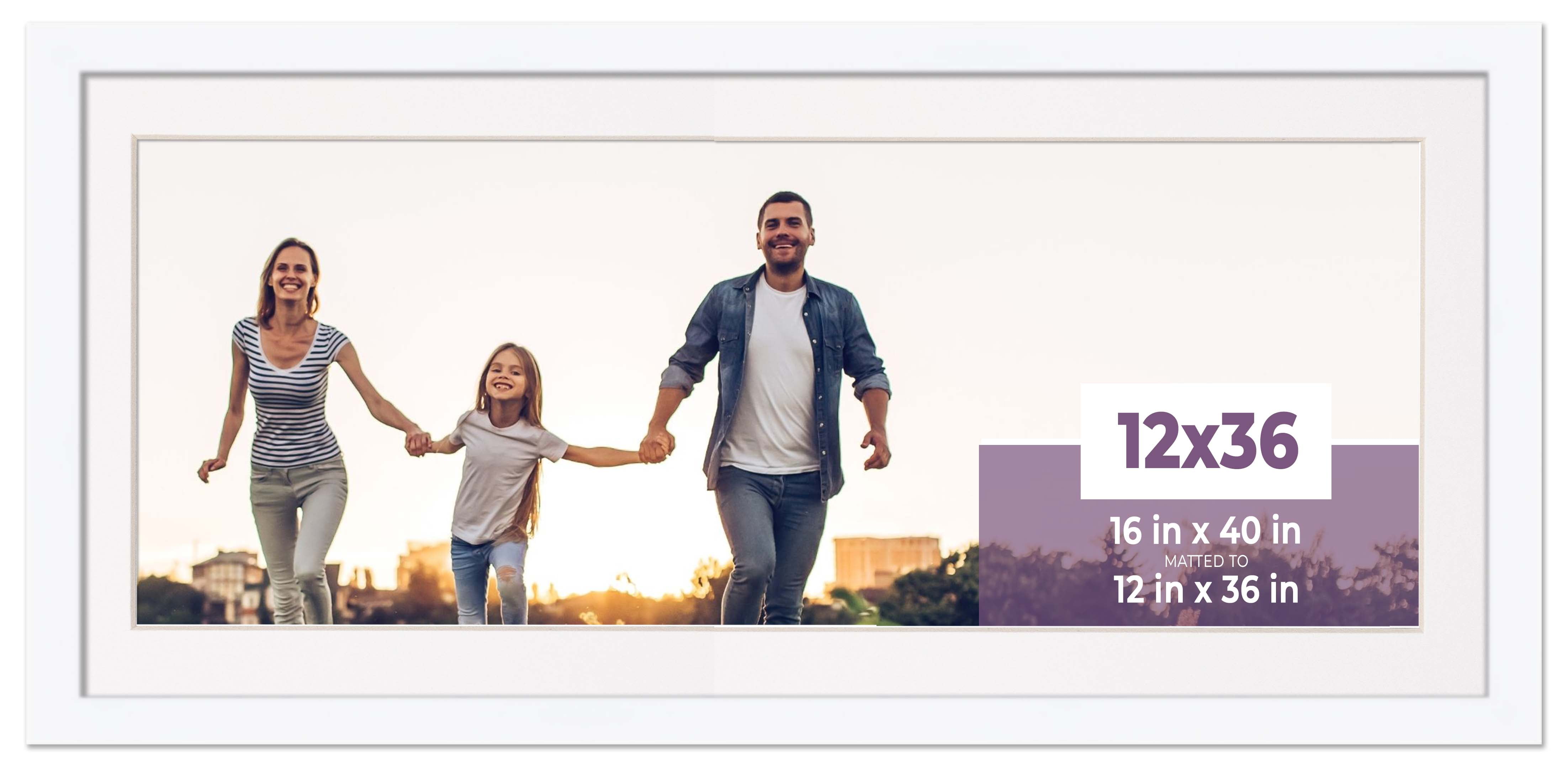 12x36 Frame White With White Picture Mat For 12x36 Photo - White 16x40 ...