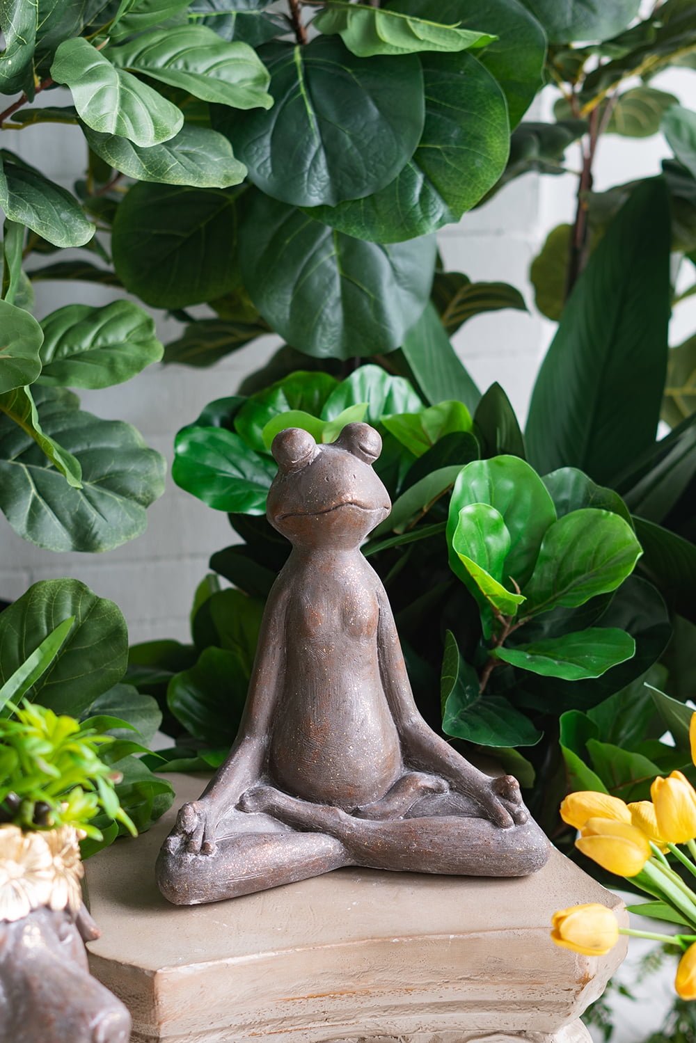 12x6.5x13.5" Brown Magnesium Yoga Frog Figurine in Lotus Pose with Gold ...