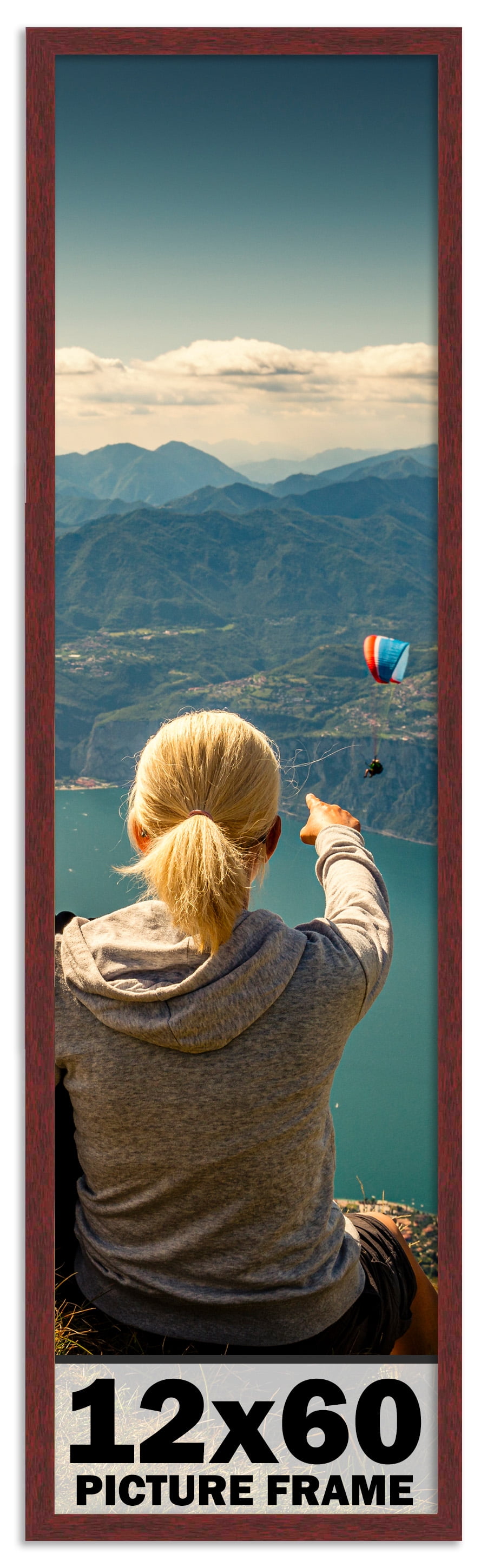 12x60 Frame Brown Mahogany Solid Wood Picture Frame Includes UV Acrylic Plexiglass, Acid Free ...