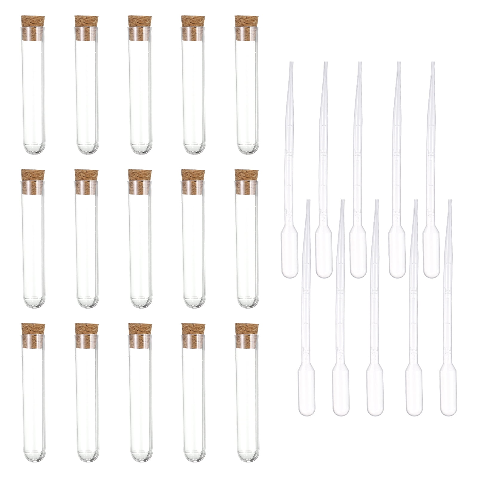 12x60mm (3ml) Plastic Test Tubes with Cork Stoppers, 20Pack Clear ...