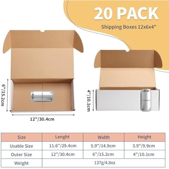 12x6x4 White Shipping Boxes Set of 20, Corrugated Cardboard Mailer ...