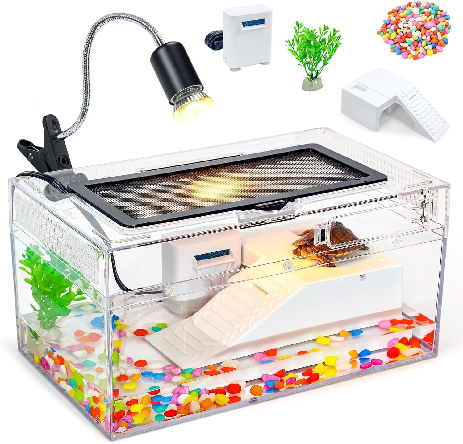 12x7x6 Turtle Tank Kit A High-Definition Aquarium with Heating Lamp ...