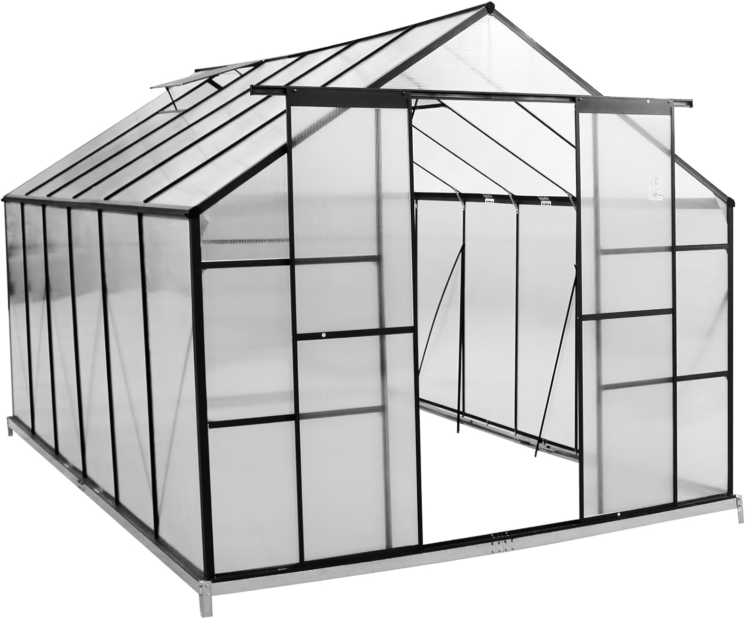 12x8 FT Polycarbonate Greenhouses with Sliding Door and Adjustable Vent ...