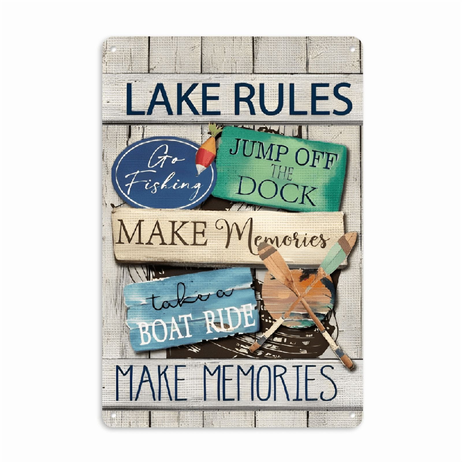 [12x8 Inch Metal Sign] Rustic 12x8 Inch Lake Rules Metal Sign _ Outdoor ...