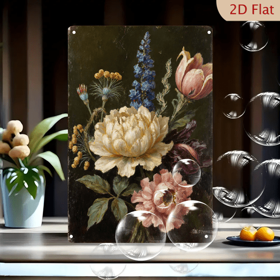 12x8 Inch Metal Wall Art, Classical Floral Still Life Painting with ...