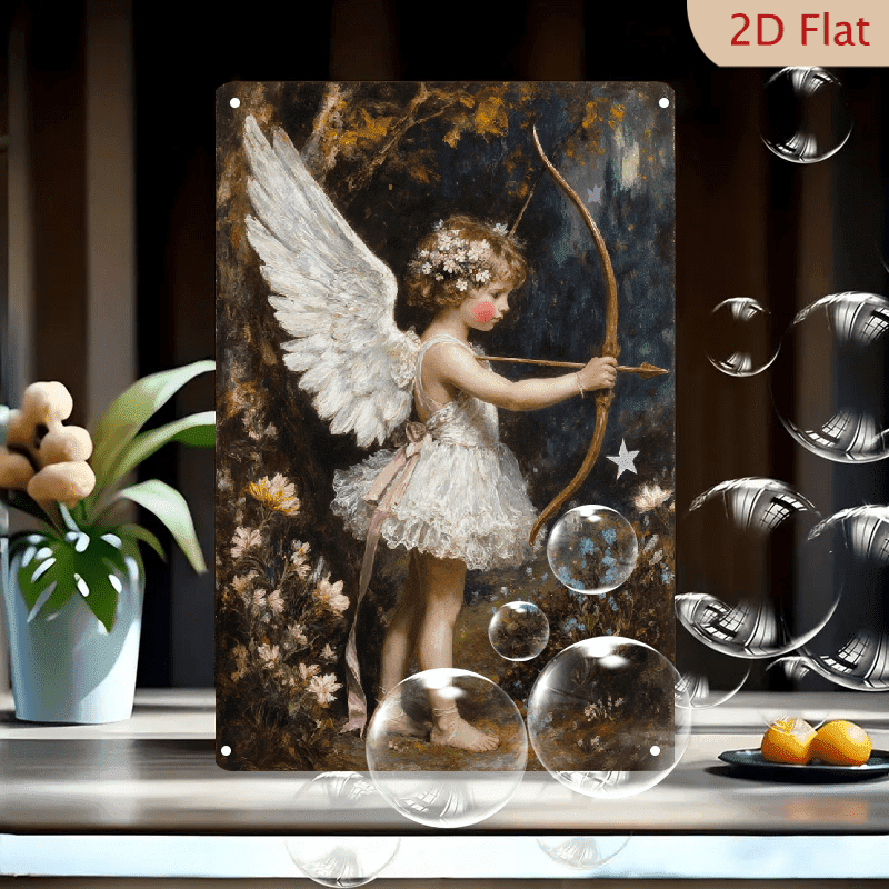 12x8 Inch Romantic Cupid Oil Painting Wall Art, Cherub Angel with Bow ...