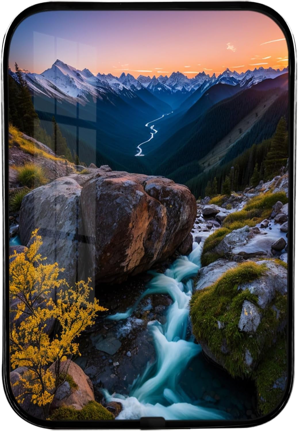 12x8 Inches Framed Winter Snow Mountain Stream Wall Art Decor with ...