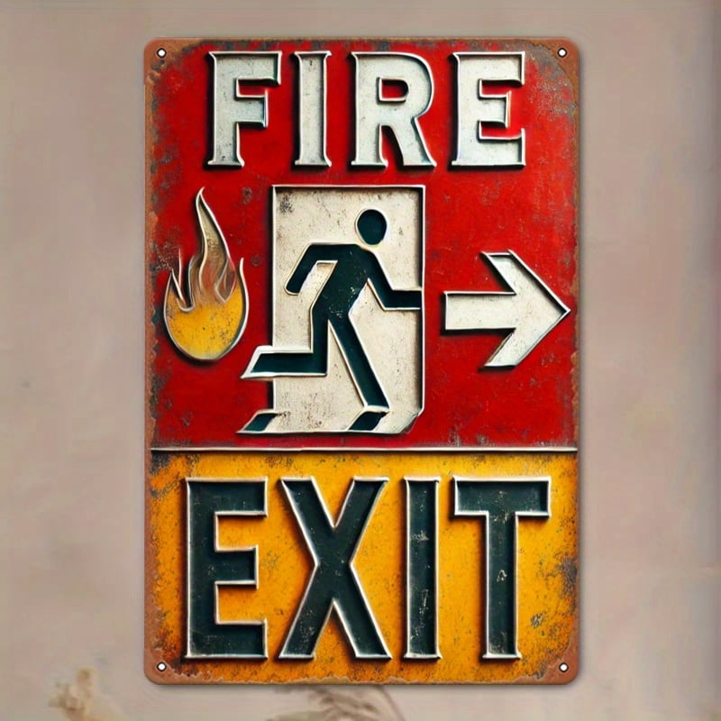 12x8 inch iron plate sign: Fire emergency exit signs, escape route ...