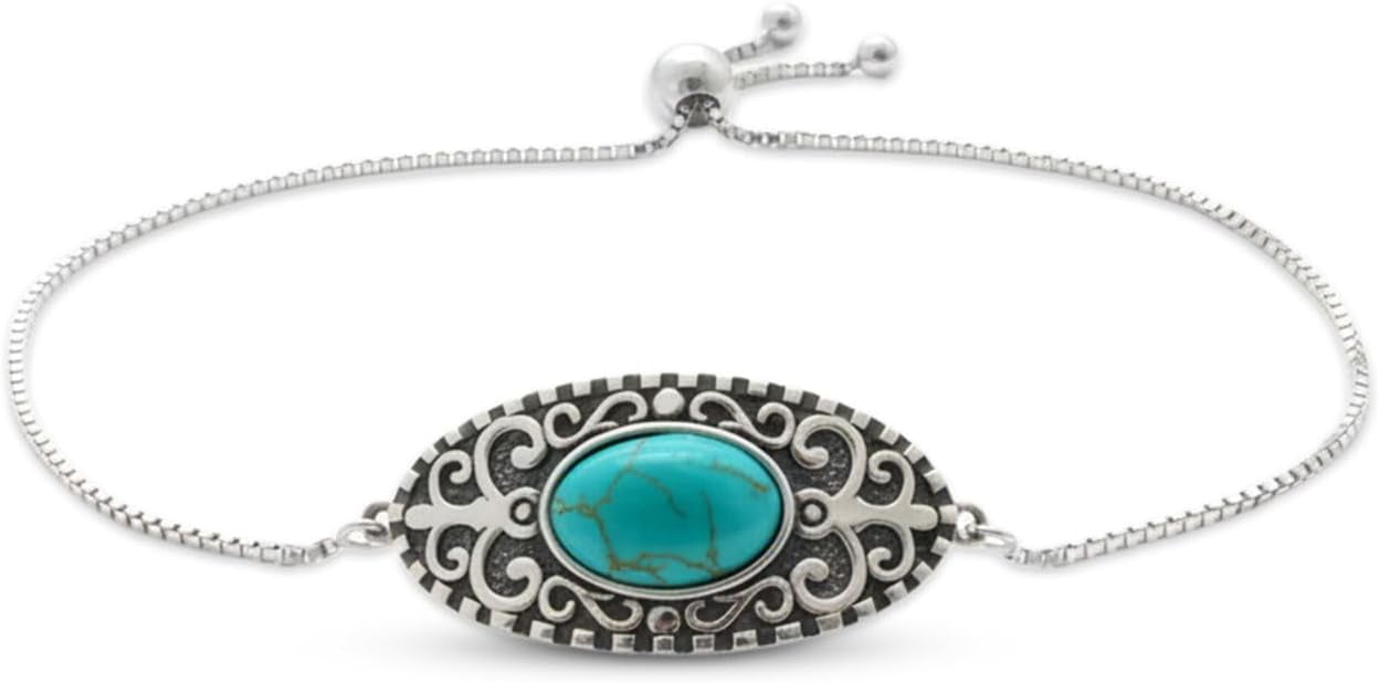 12x8MM Genuine Turquoise Bracelet for Women 925 Sterling Silver Blue ...