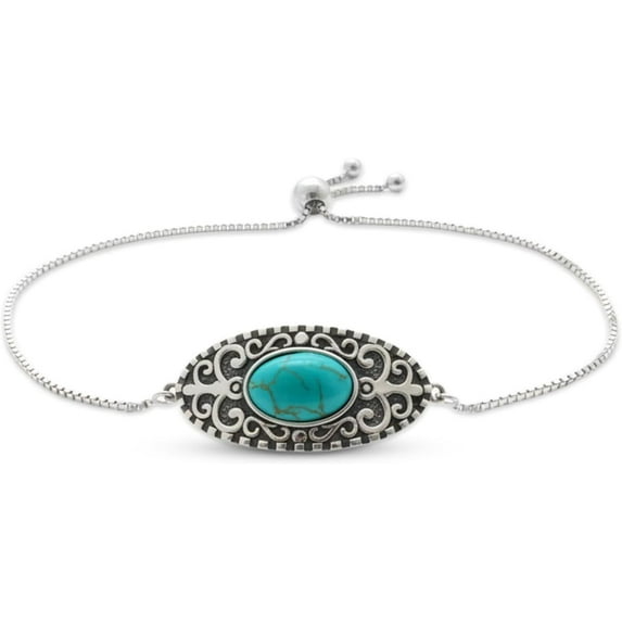 12x8MM Genuine Turquoise Bracelet for Women 925 Sterling Silver Blue ...