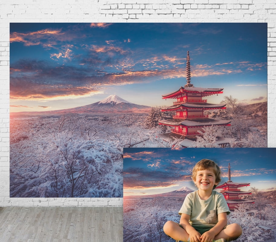 12x8ft Outdoor Background Japan Mount Fuji Red Pagoda Snowy Scenery ...