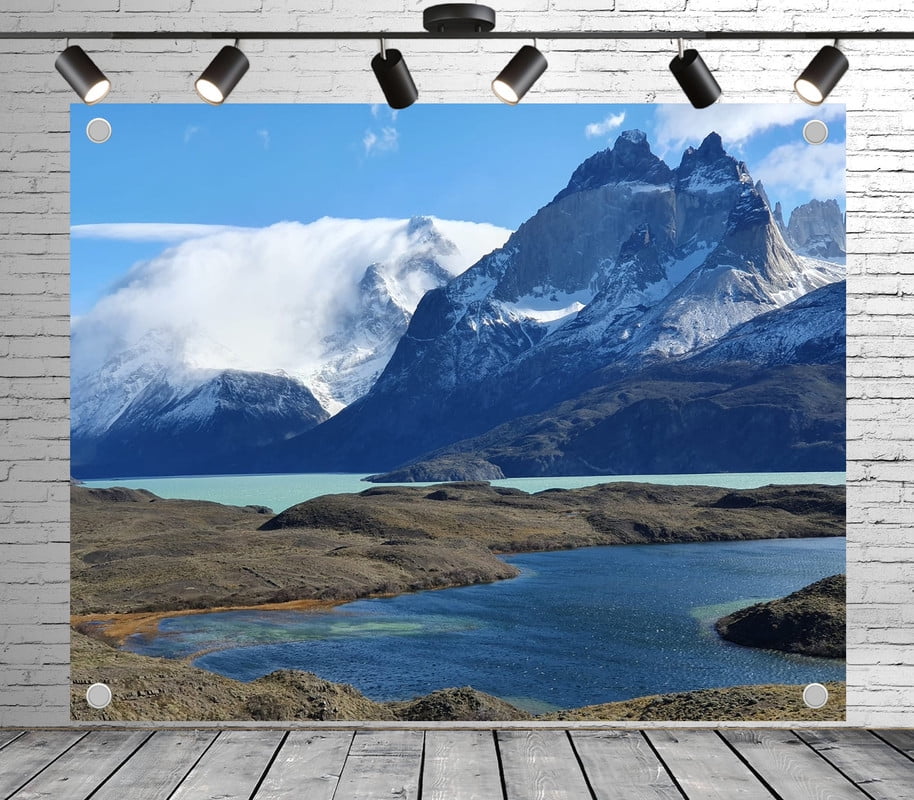 12x8ft Outdoor Background Snow - capped Mountains Turquoise Lake Blue ...