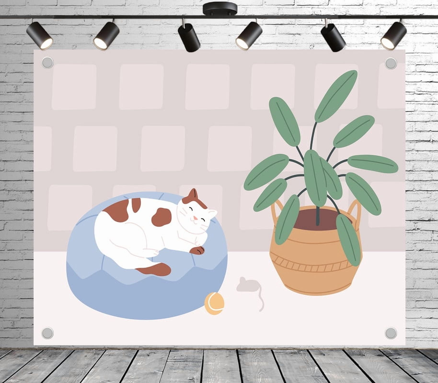 12x8ft Pattern Backdrop Cat and Plant Photo Backdrop Decoration Banner ...