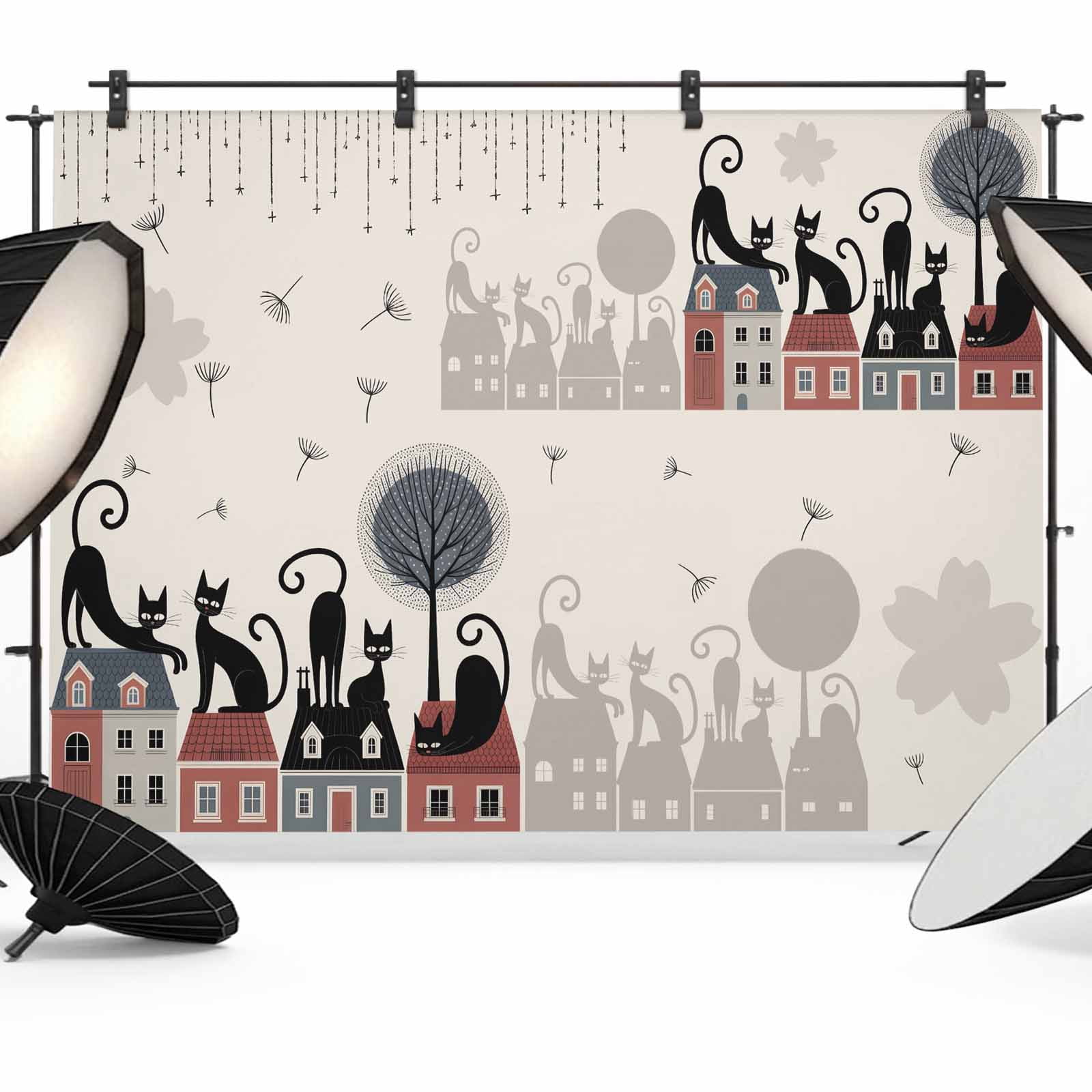 12x8ft Photo Backdrop, Black Cat Soft Polyester Backdrop Curtains ...