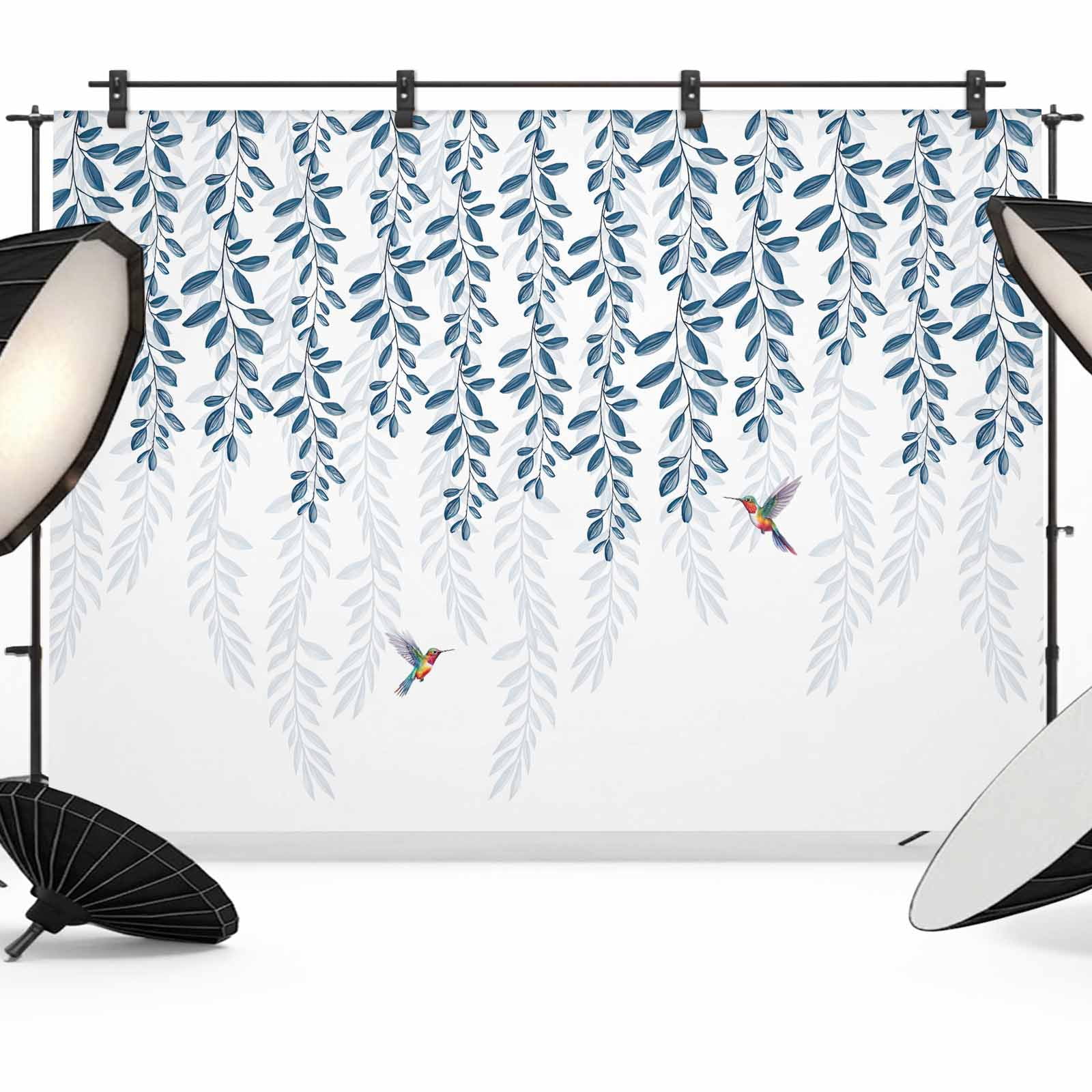 12x8ft Photo Backdrop, Blue Botanical Soft Polyester Backdrop Curtains ...