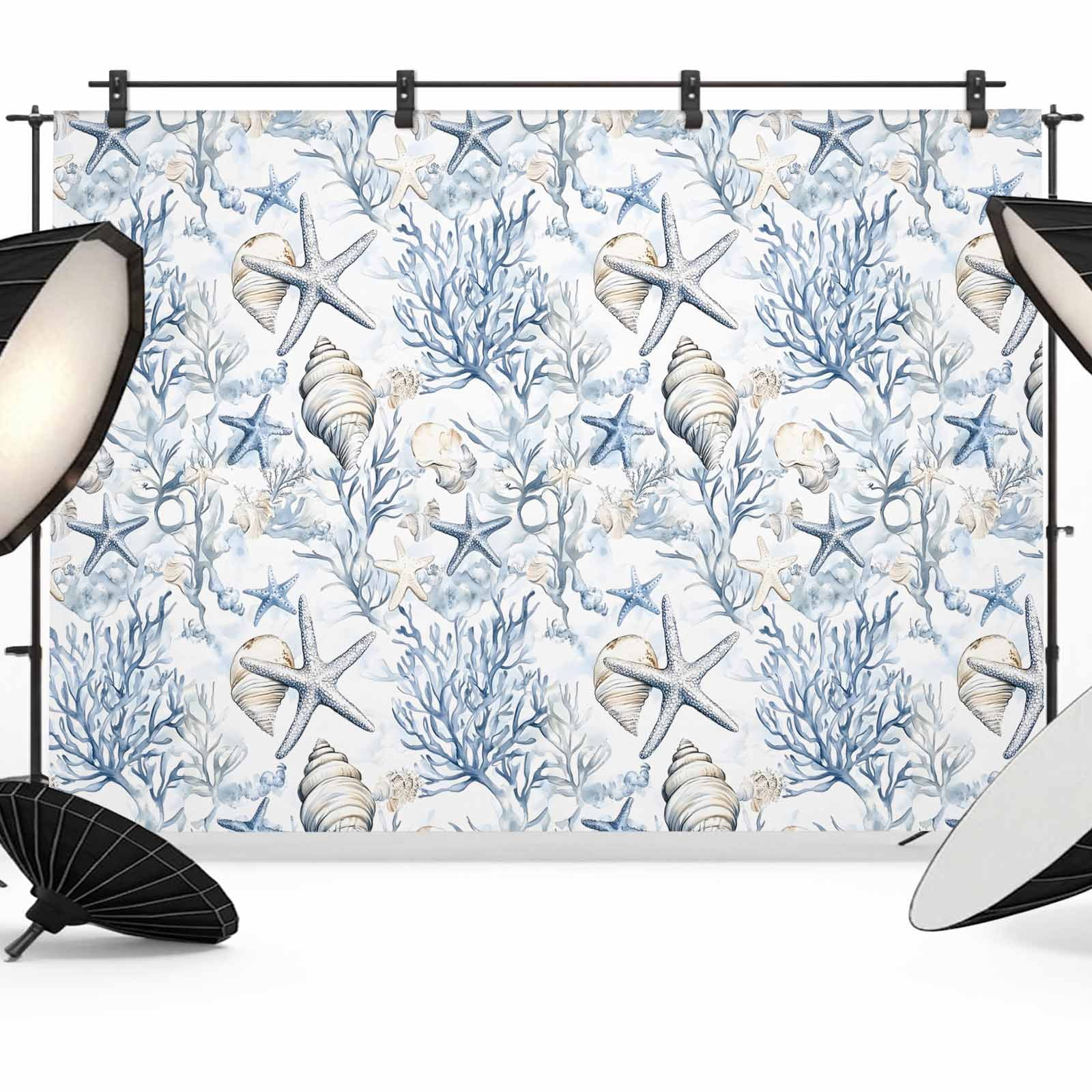 12x8ft Photo Backdrop, Blue Coastal Soft Polyester Backdrop Curtains ...