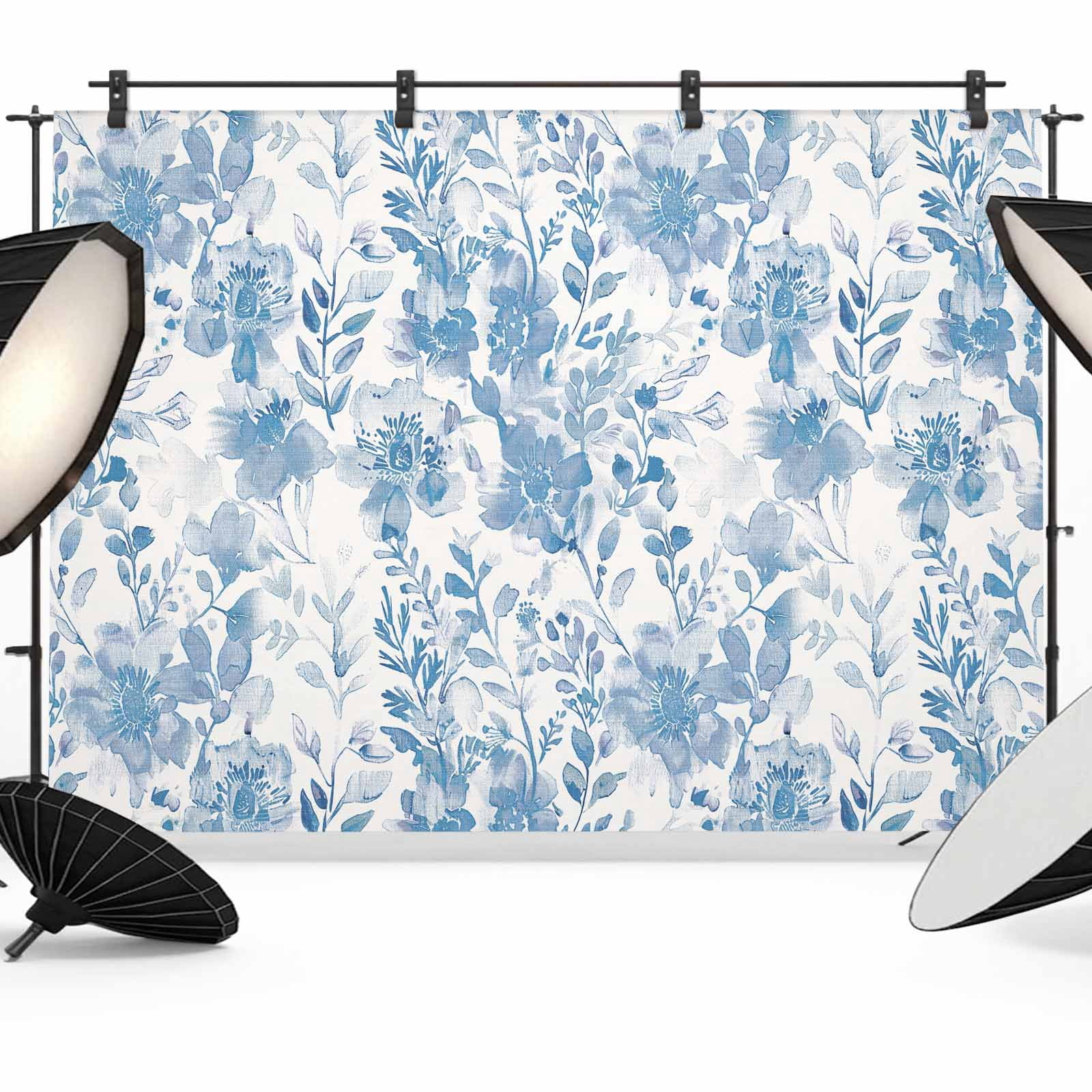 12x8ft Photo Backdrop, Navy Blue Flowers Soft Polyester Backdrop ...