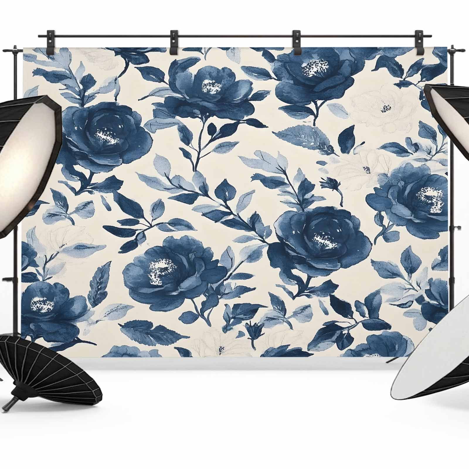 12x8ft Photo Backdrop, Navy Blue Peony Soft Polyester Backdrop Curtains ...