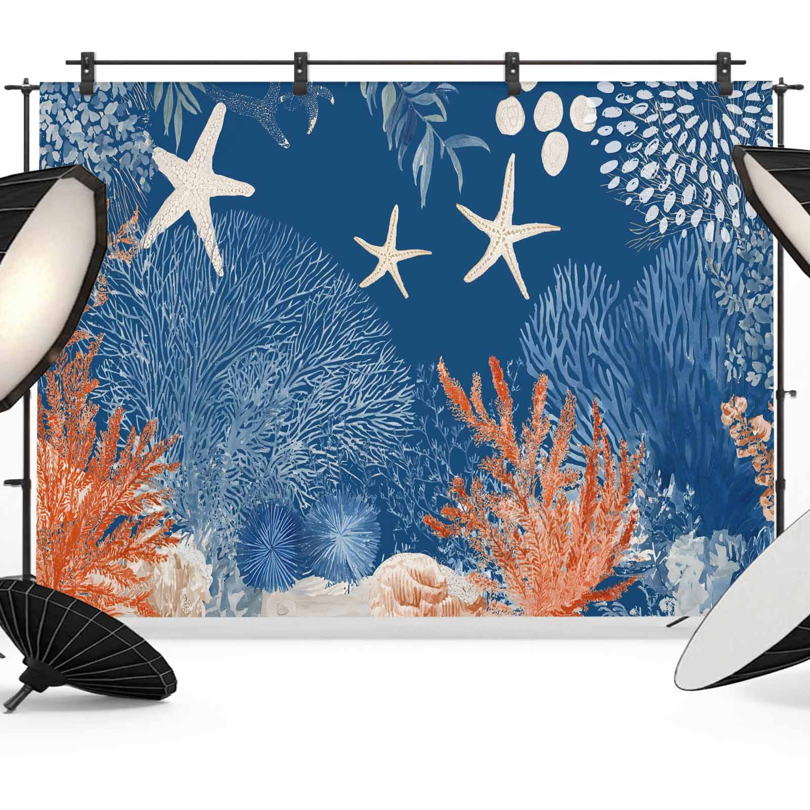 12x8ft Photo Backdrop, Orange Navy Blue Coral Soft Polyester Backdrop ...