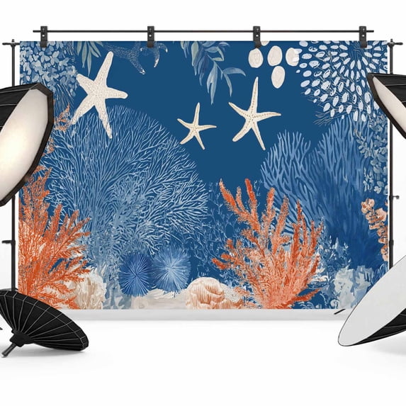 12x8ft Photo Backdrop, Orange Navy Blue Coral Soft Polyester Backdrop ...