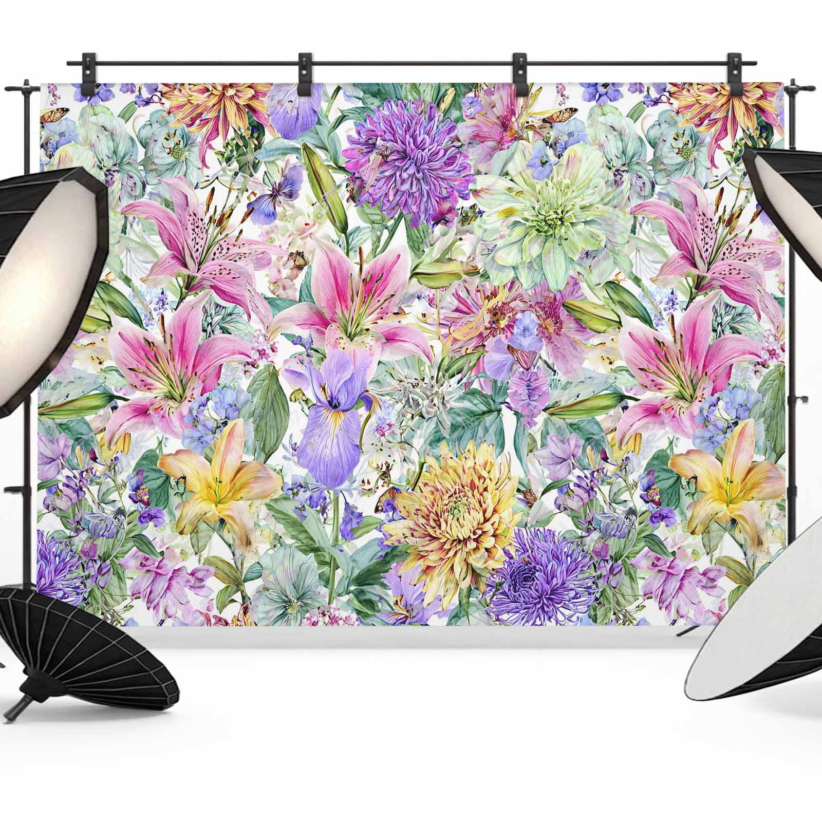 12x8ft Photo Backdrop, Purple Pink Flowers Soft Polyester Backdrop ...